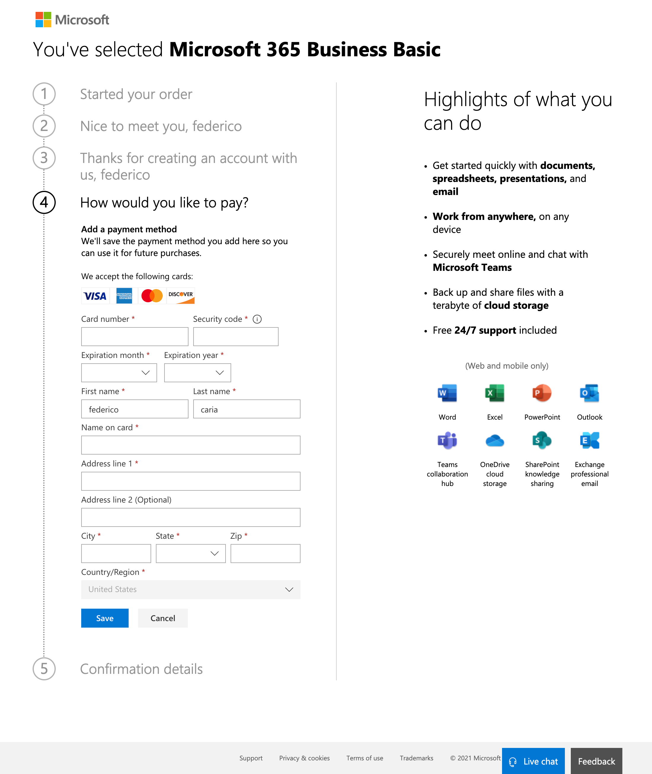Microsoft Teams’ Payment – 572 of 1031 Payment Examples – Baymard Institute