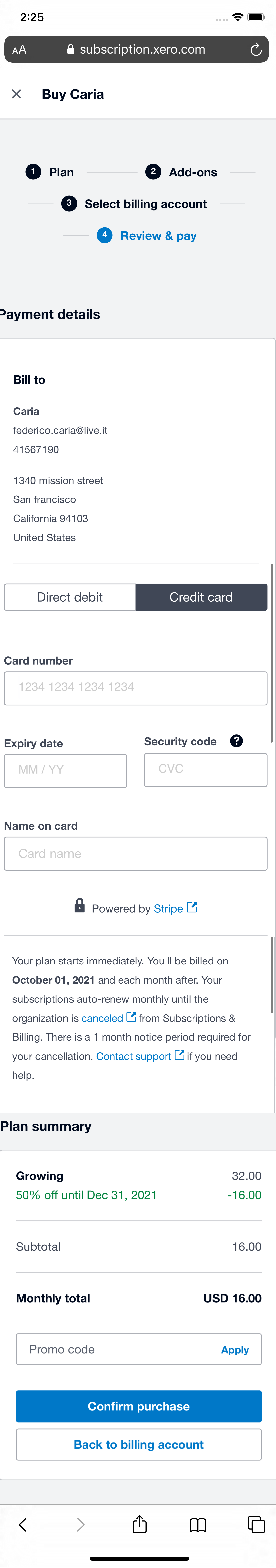 Xero’s Mobile Payment – 703 of 1118 Payment Examples – Baymard Institute
