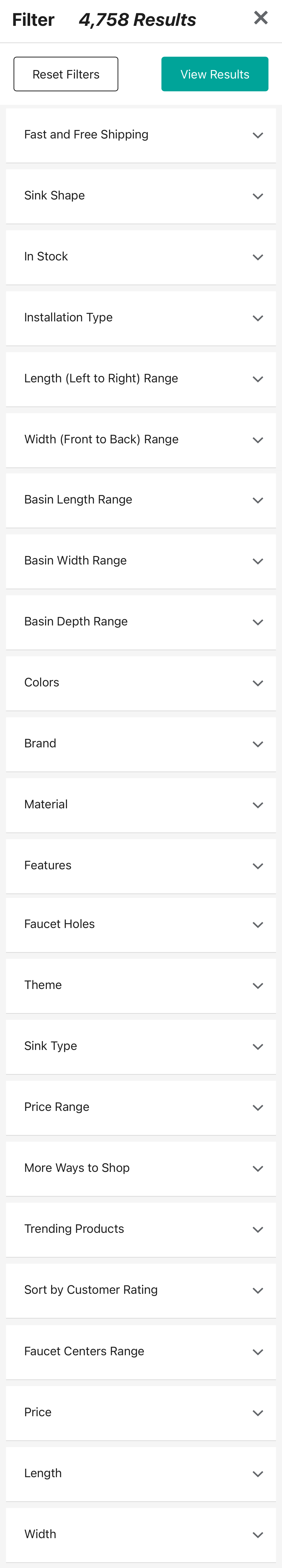 216 Mobile ‘Filtering Options’ Examples – Baymard Institute