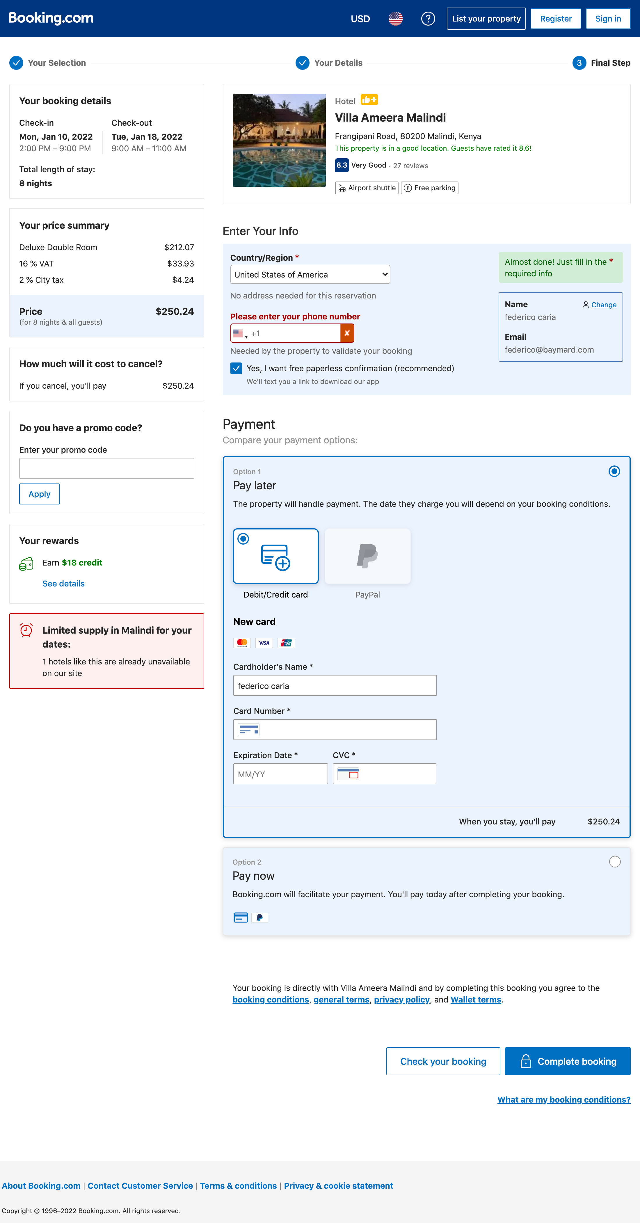 Booking.com’s Payment – 357 of 1031 Payment Examples – Baymard Institute