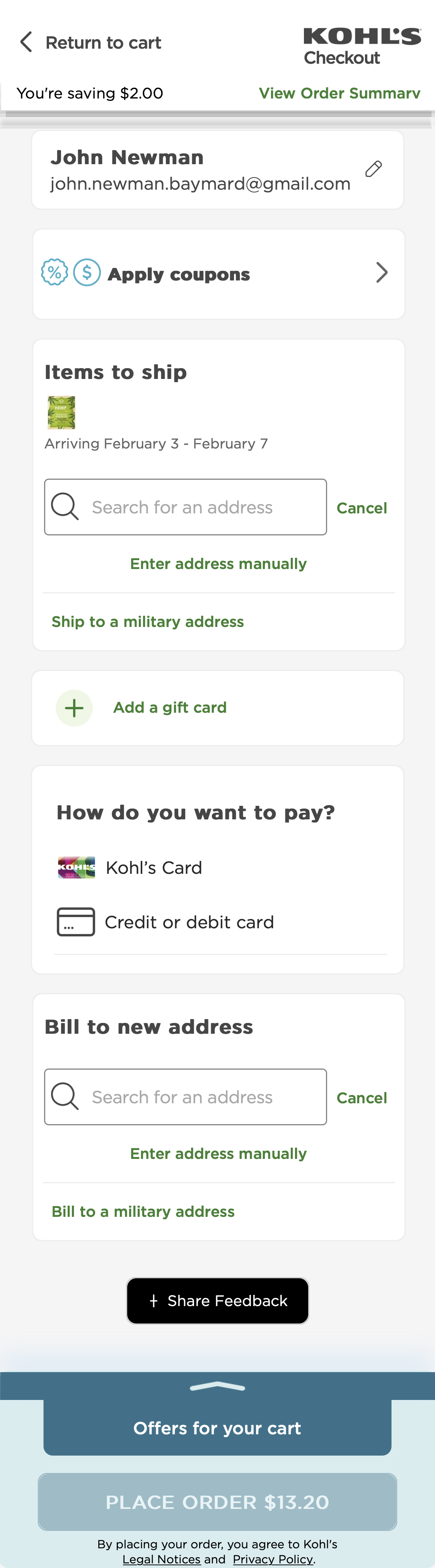 Kohl’s Mobile Billing Address – 226 of 648 Billing Address Examples ...