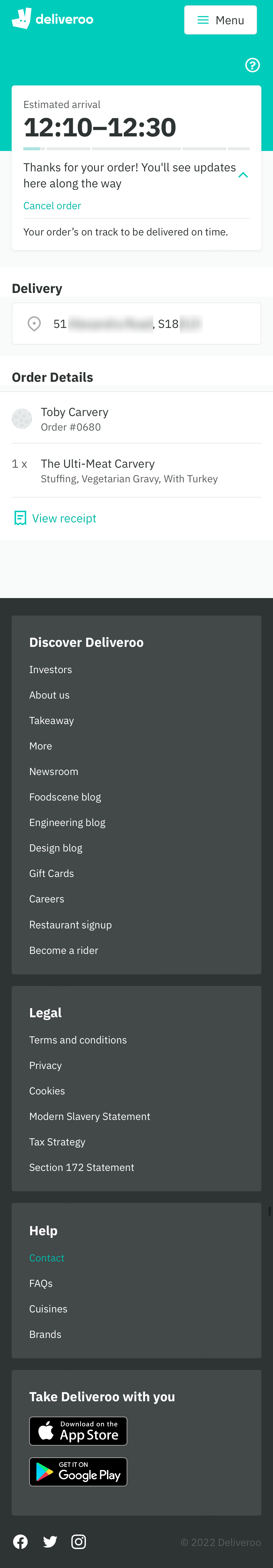 Deliveroo’s Mobile Receipt / Order Confirmation – 106 of 198 Receipt ...