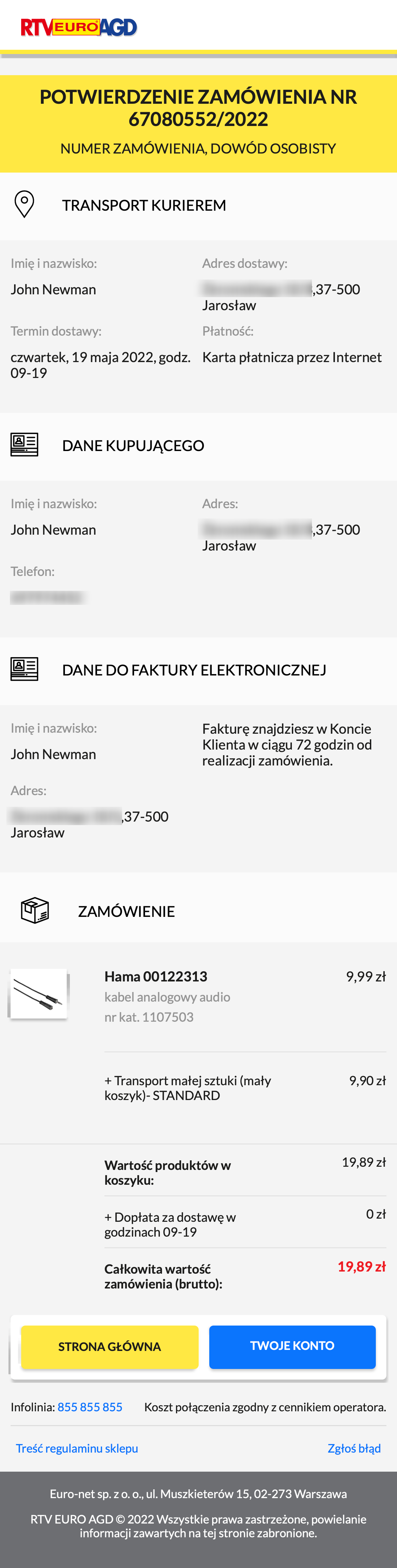 RTV Euro AGD’s Mobile Receipt / Order Confirmation – 198 of 577 Receipt ...