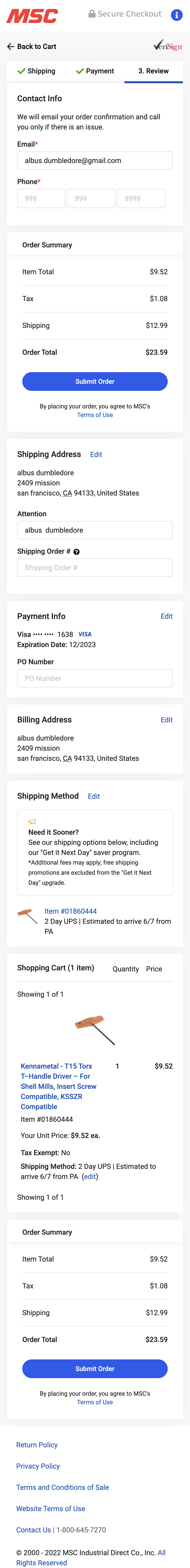 MSC Direct’s Mobile Review Order – 143 of 579 Review Order Examples ...