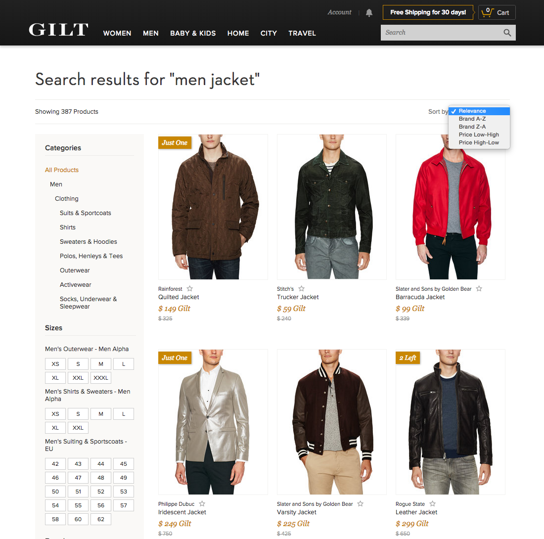 Gilt’s Sorting Tool – 459 of 473 Sorting Tool Examples – Baymard Institute