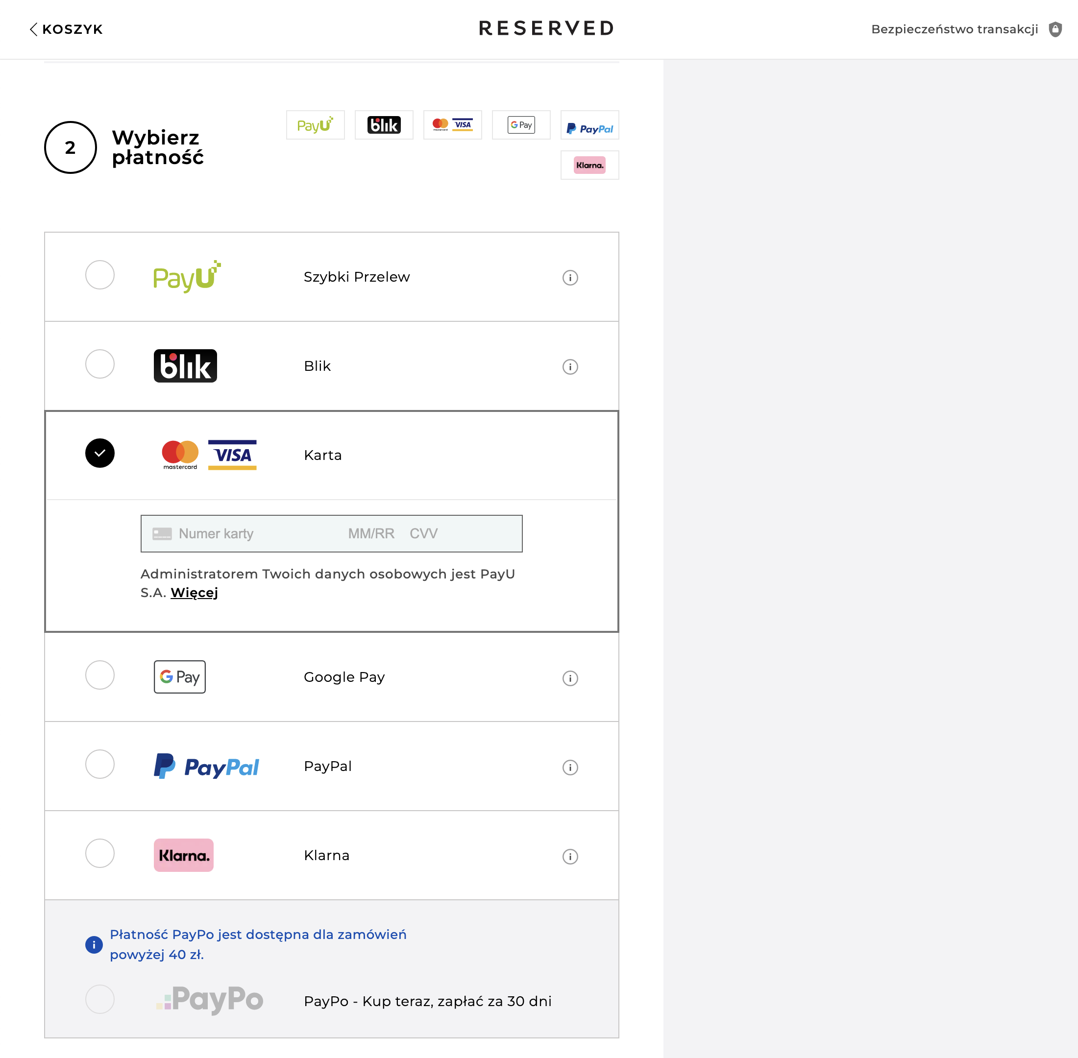 reserved’s Payment – 230 of 1031 Payment Examples – Baymard Institute