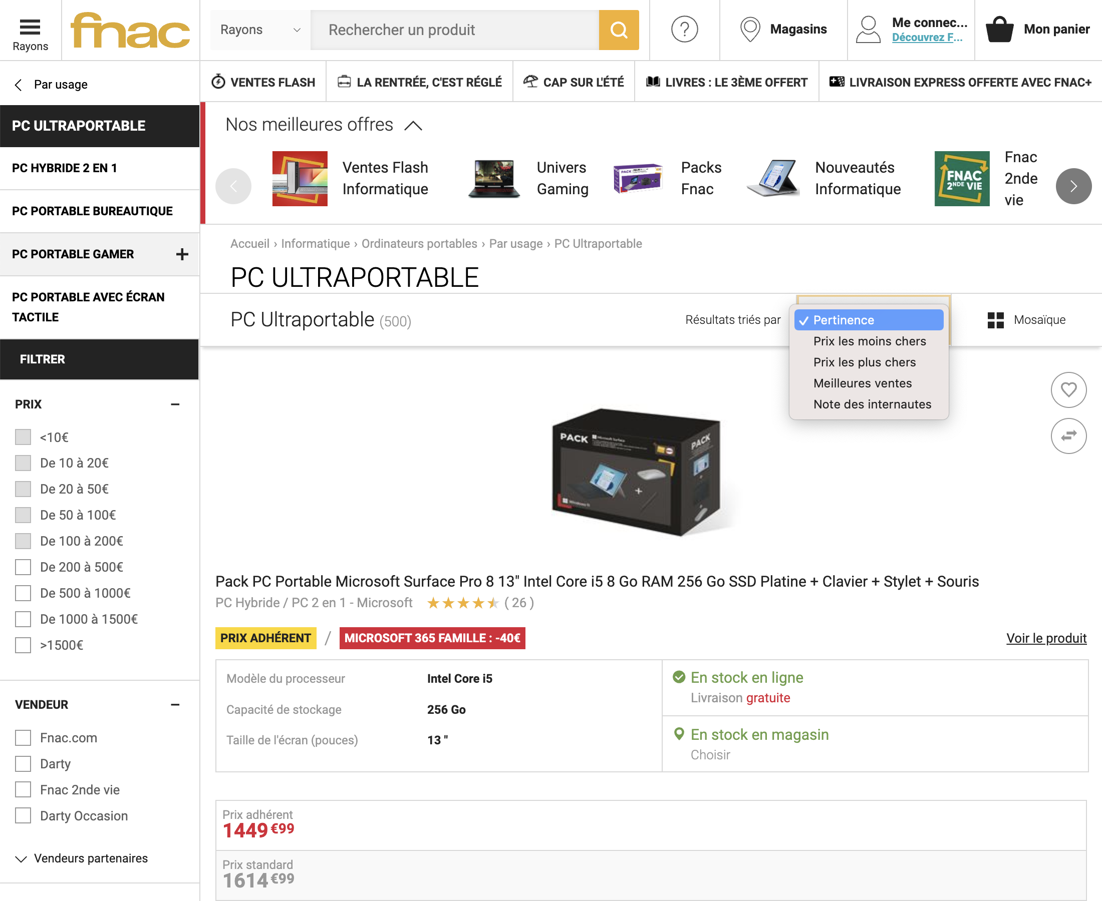 Fnac’s Sorting Tool – 233 of 465 Sorting Tool Examples – Baymard Institute