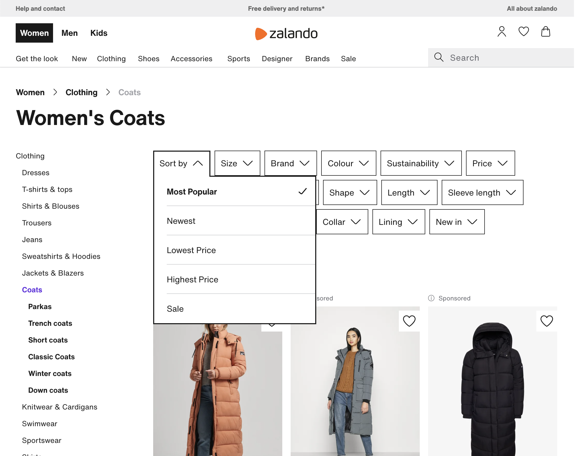 Zalando’s Sorting Tool – 268 of 520 Sorting Tool Examples – Baymard ...