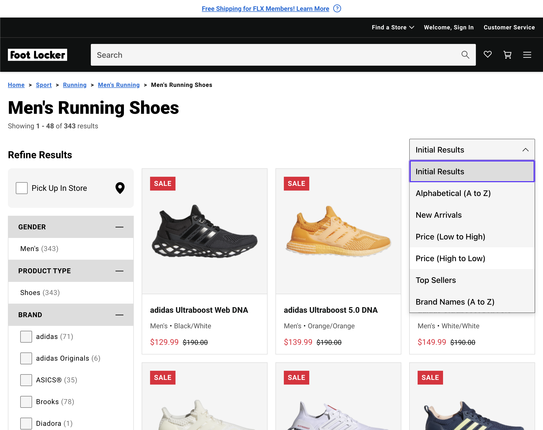 Foot Locker’s Sorting Tool – 269 of 520 Sorting Tool Examples – Baymard ...