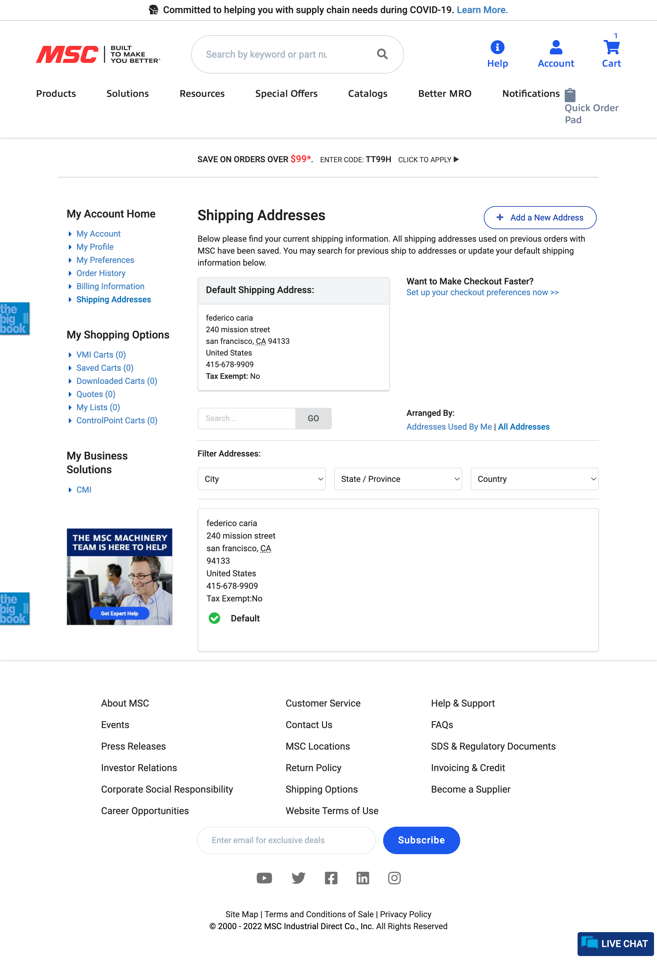 MSC Direct’s Address Book – 202 of 295 Address Book Examples – Baymard ...