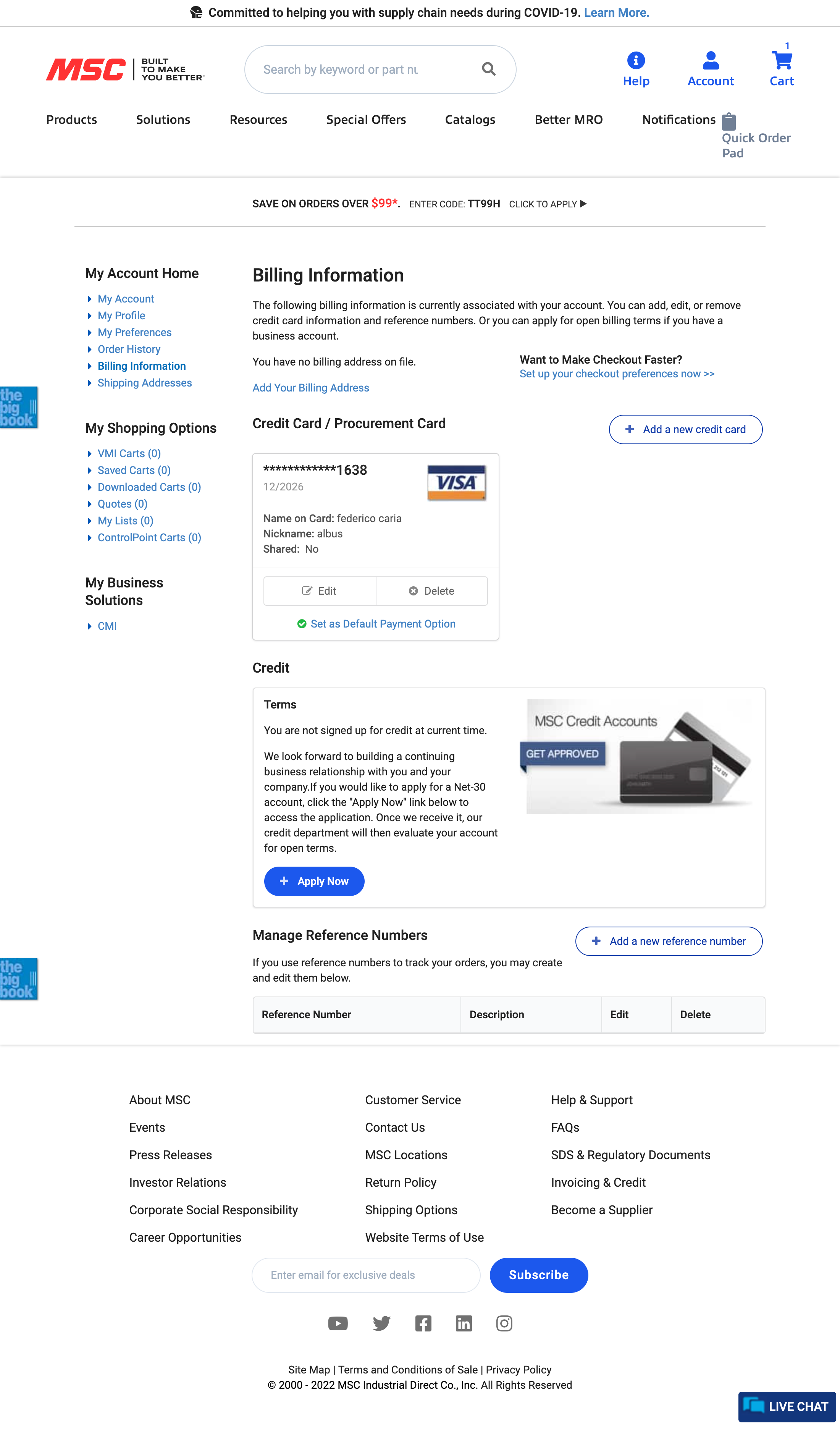 MSC Direct’s Stored Credit Cards – 130 of 263 Stored Credit Cards ...