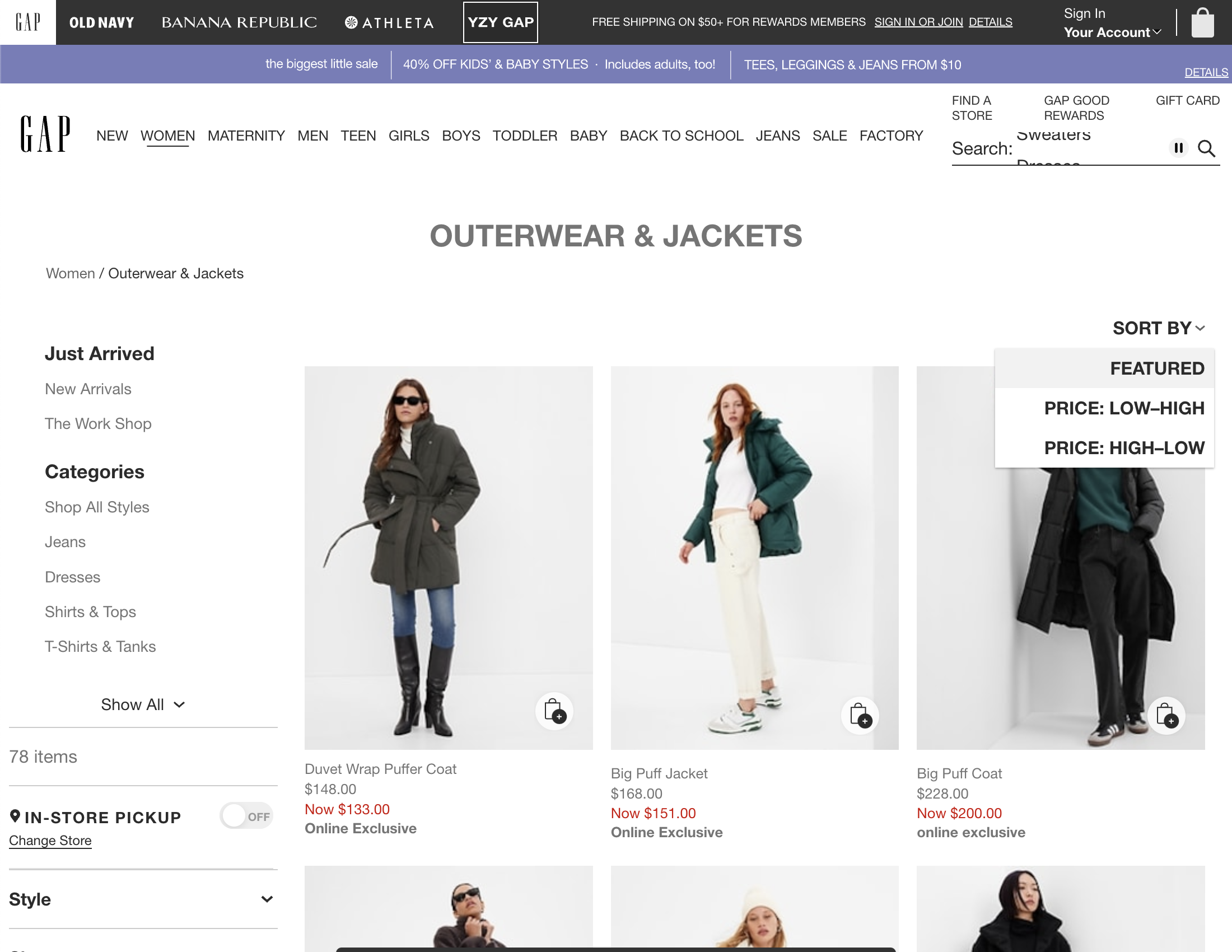 GAP’s Sorting Tool – 233 of 520 Sorting Tool Examples – Baymard Institute