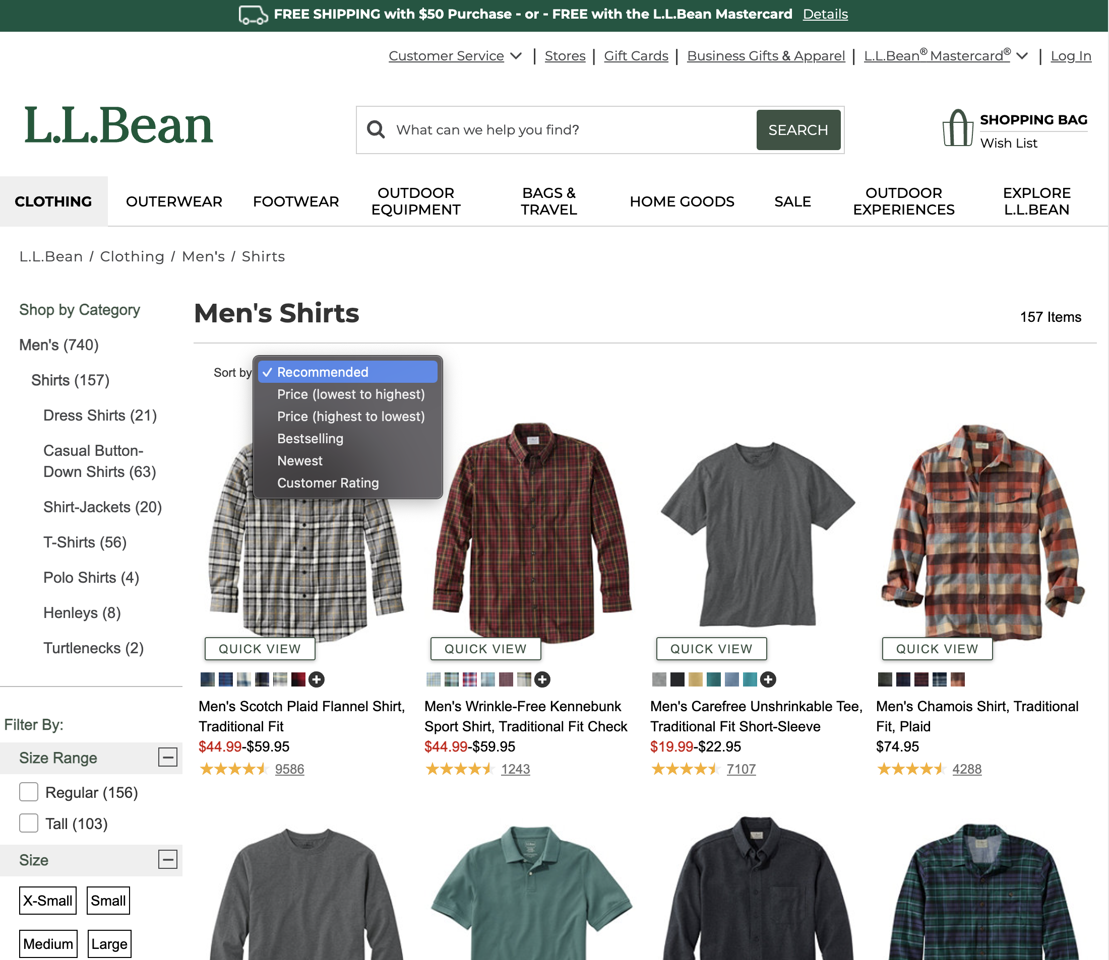 L.L. Bean’s Sorting Tool – 243 of 520 Sorting Tool Examples – Baymard ...