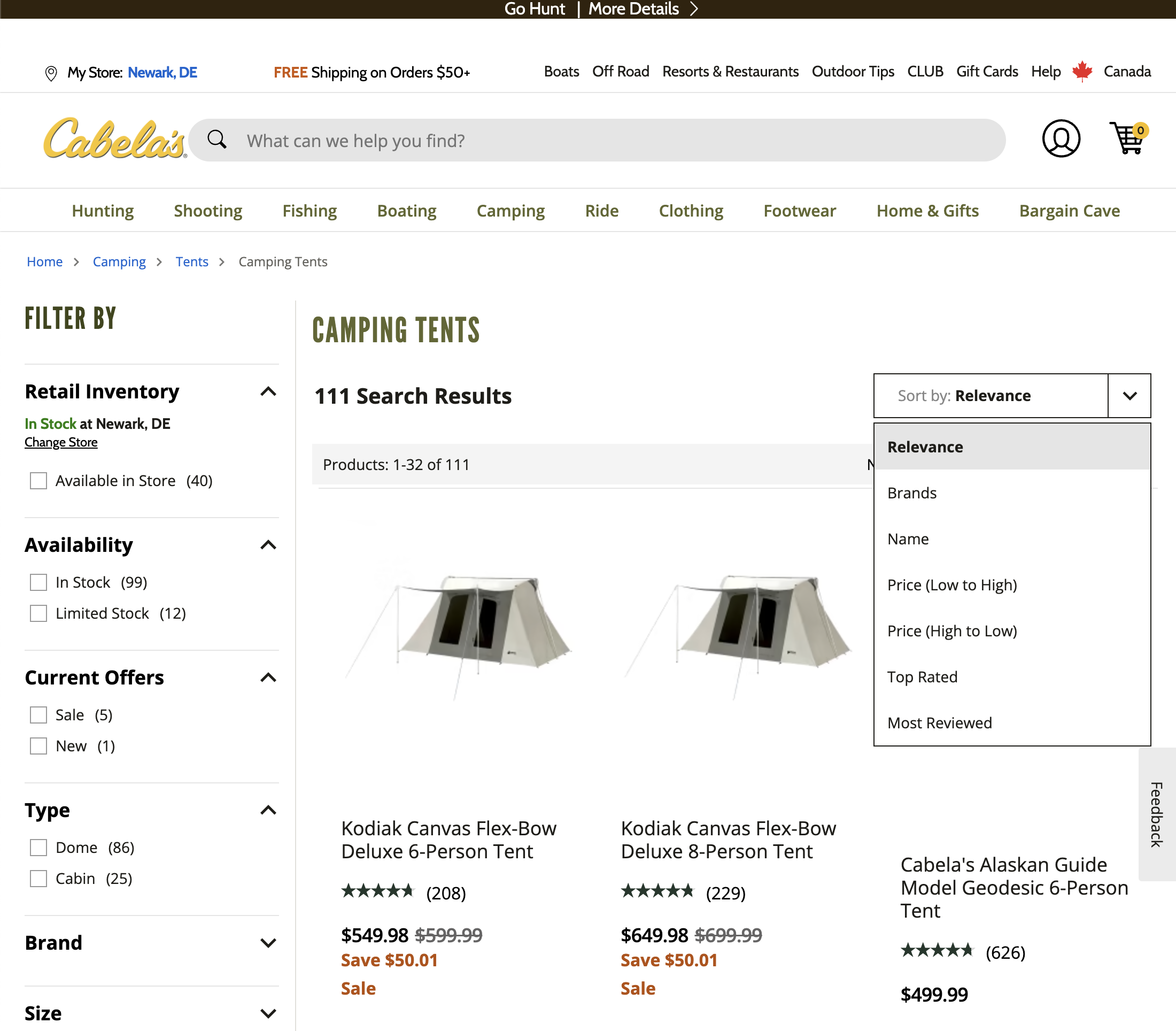 Cabela’s Sorting Tool – 247 of 520 Sorting Tool Examples – Baymard ...