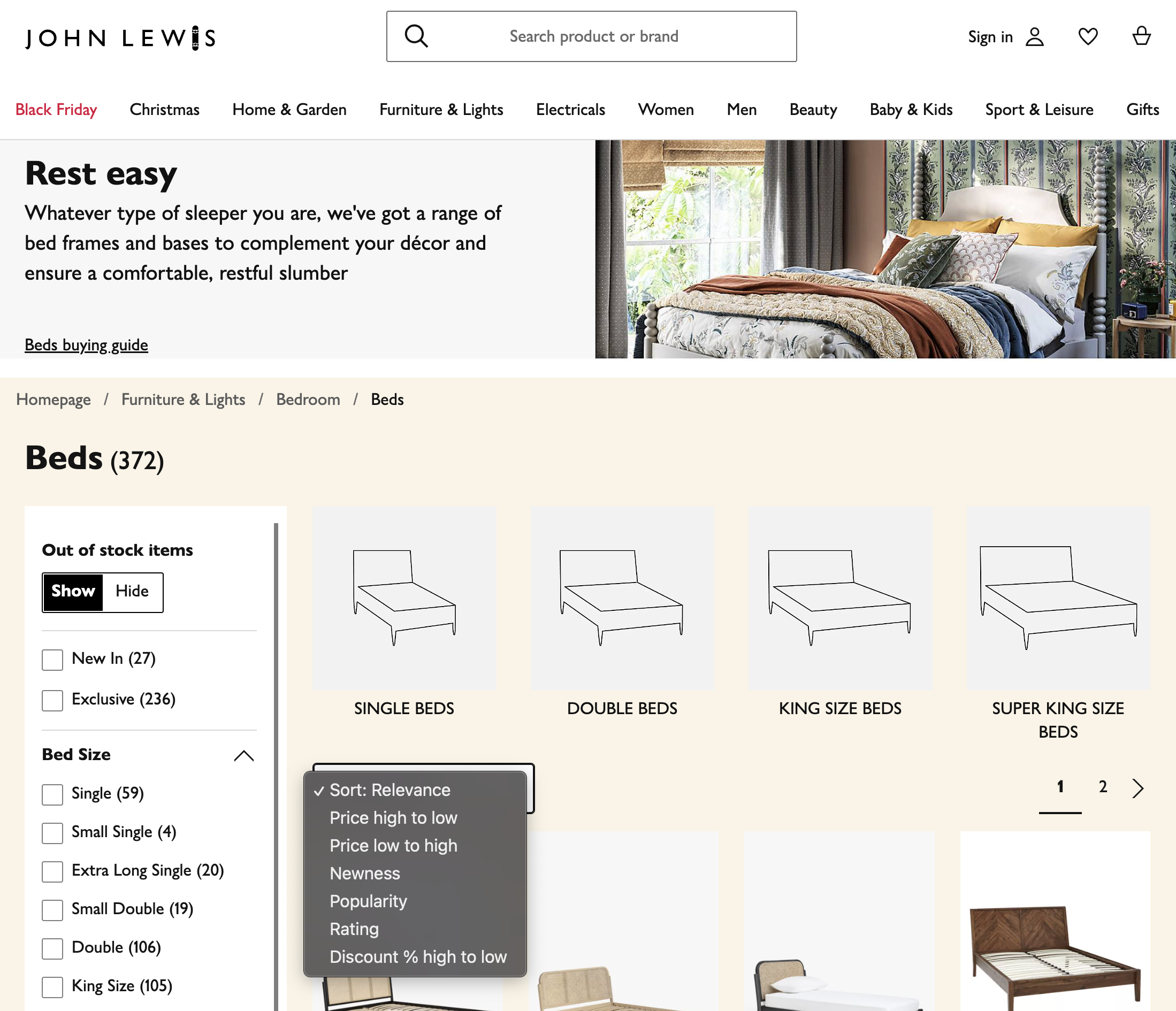 John Lewis’ Sorting Tool – 187 of 520 Sorting Tool Examples – Baymard ...