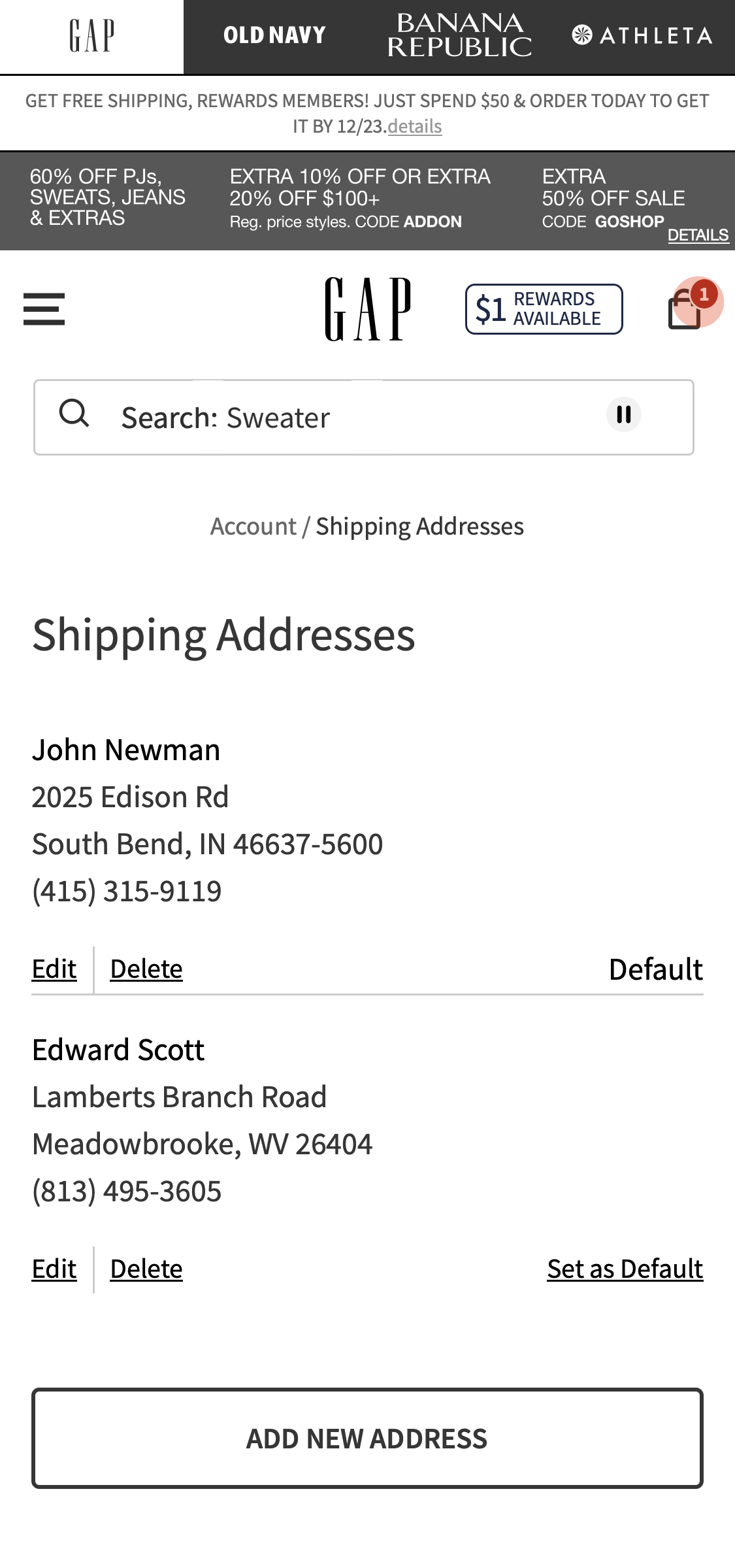 GAP’s Mobile Address Book – 219 of 428 Address Book Examples – Baymard ...