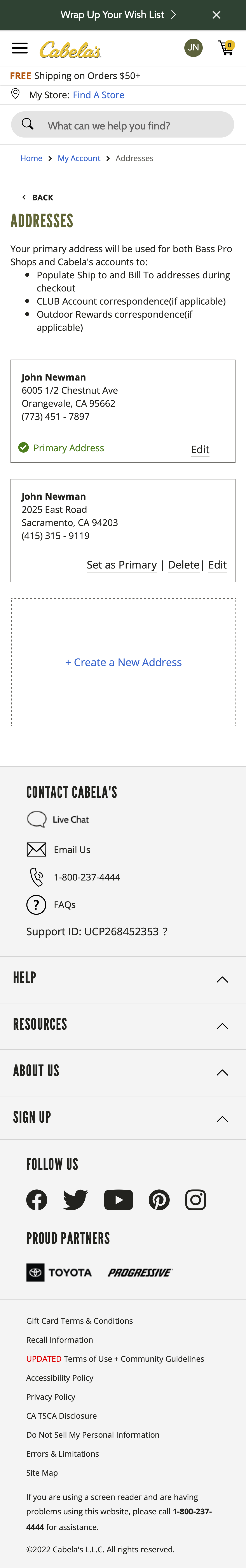 Cabela’s Mobile Address Book – 164 of 371 Address Book Examples ...