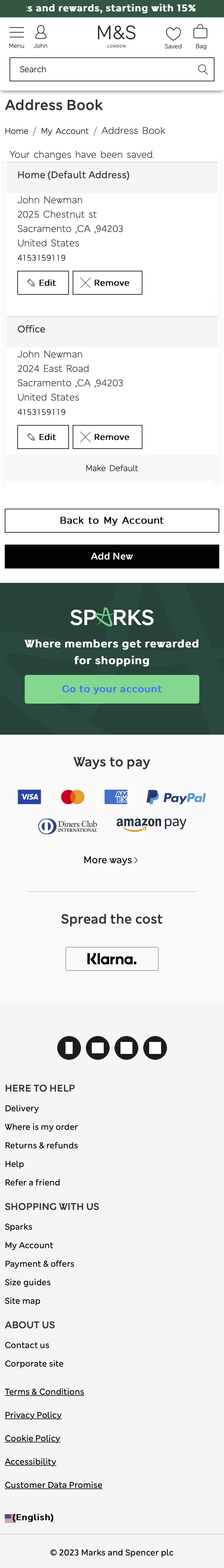 Marks & Spencer’s Mobile Address Book – 160 of 428 Address Book ...