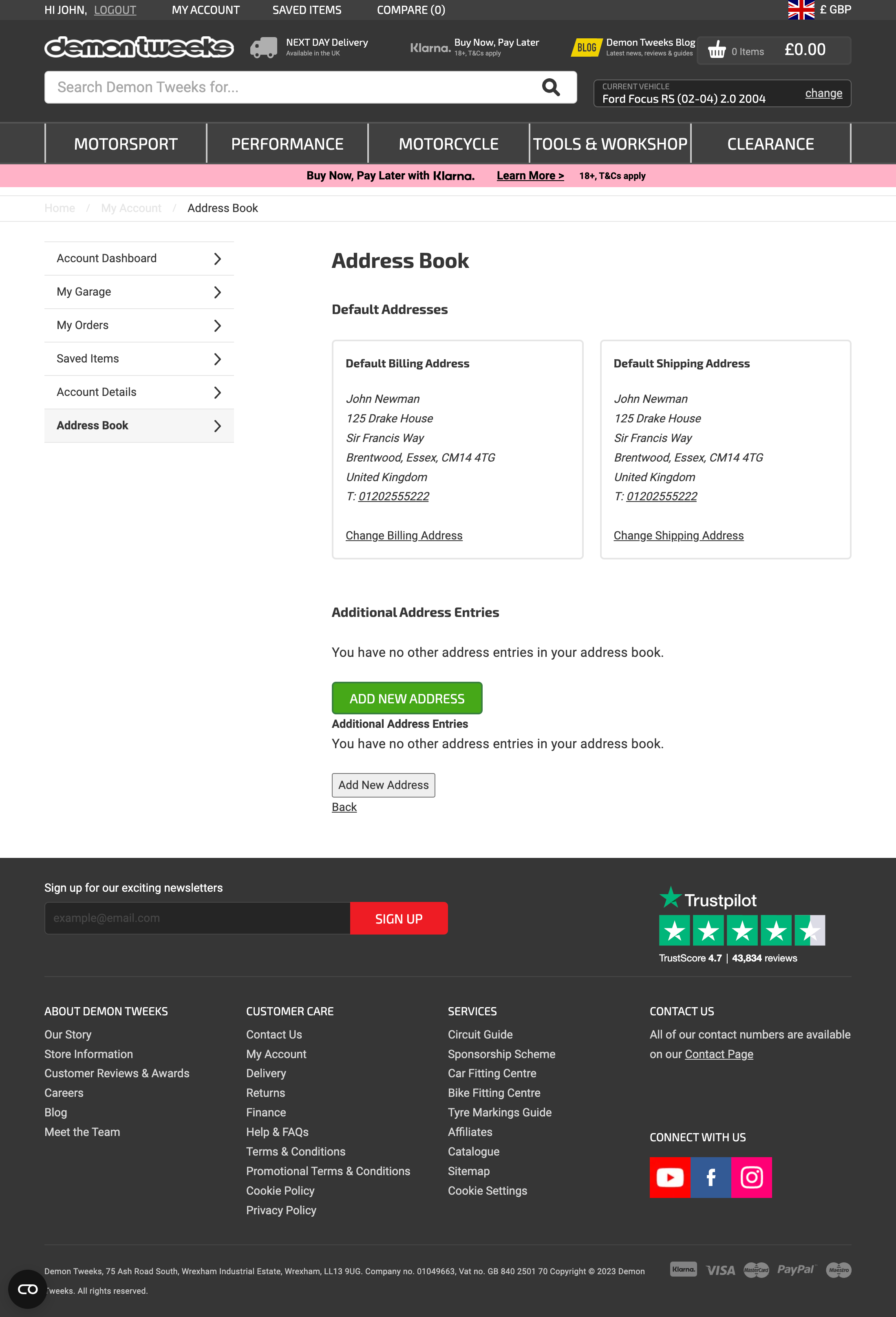 Demon Tweeks’ Address Book – 173 of 350 Address Book Examples – Baymard ...