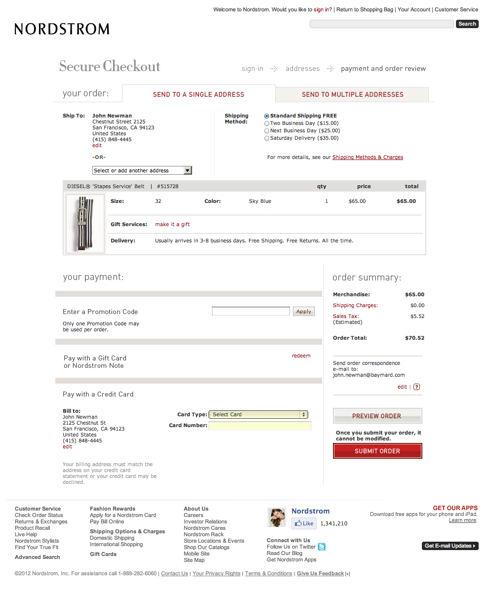 Nordstrom’s Payment – 800 of 915 Payment Examples – Baymard Institute
