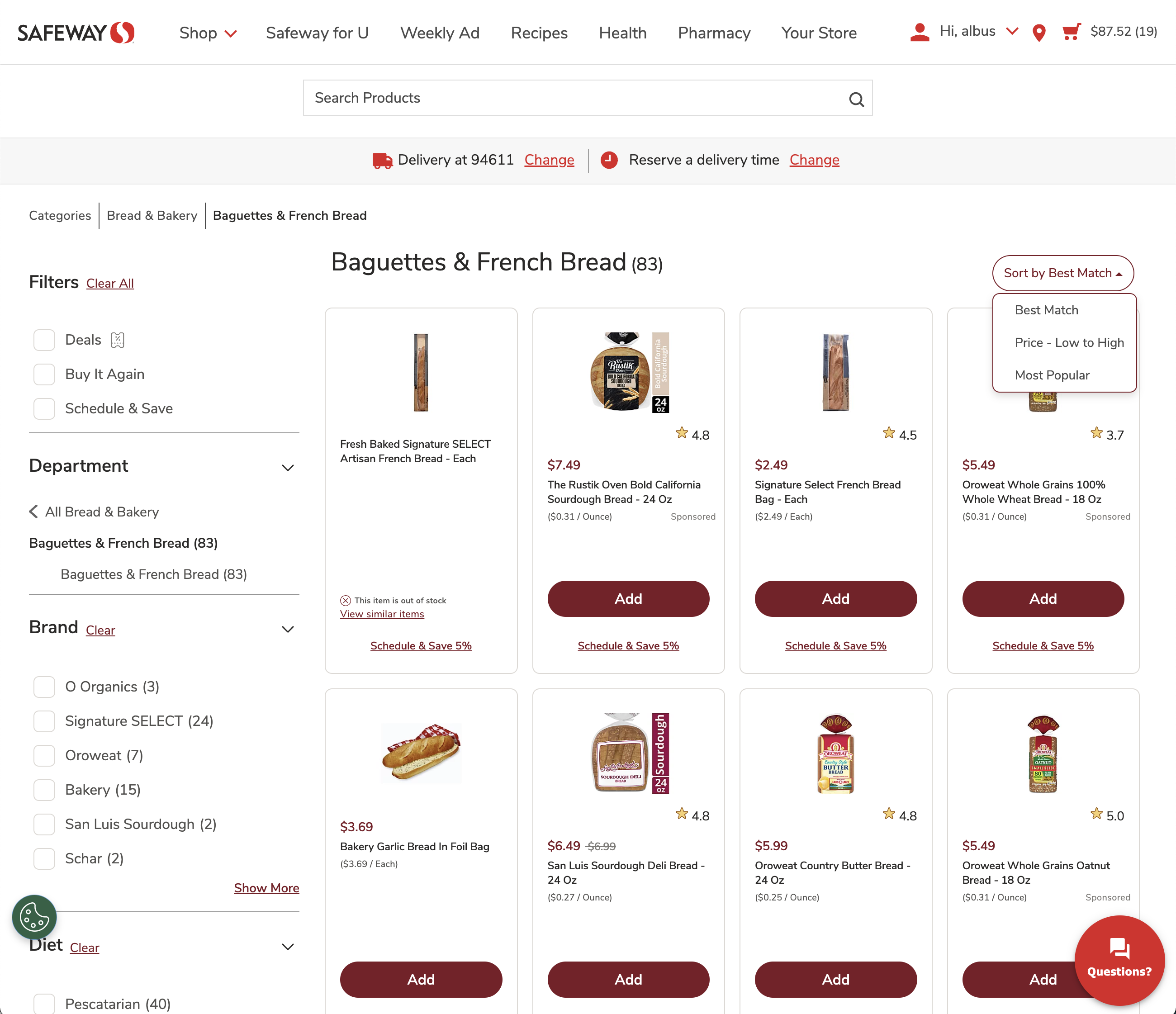 Safeway’s Sorting Tool – 159 of 520 Sorting Tool Examples – Baymard ...