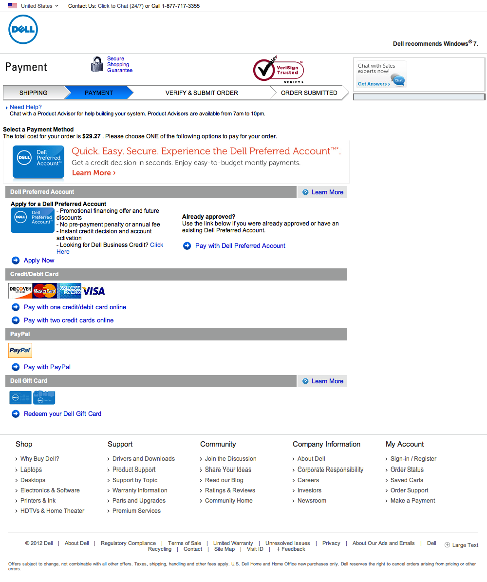 Dell’s Payment – 887 of 1041 Payment Examples – Baymard Institute