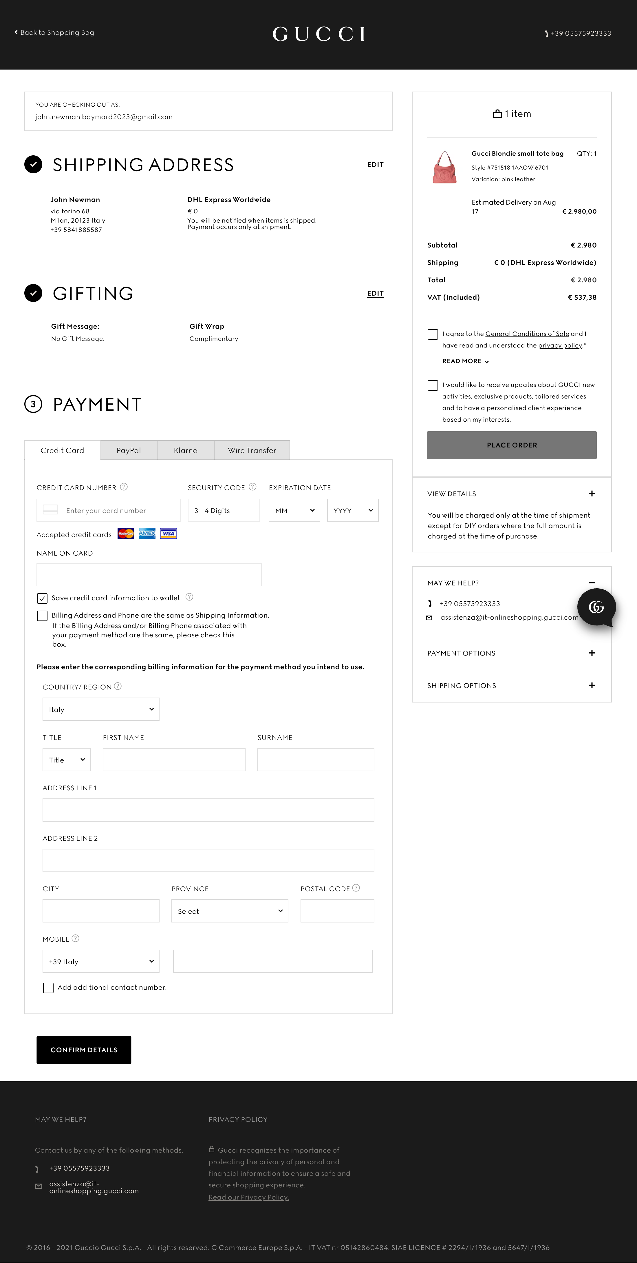 Gucci’s Payment – 93 of 1031 Payment Examples – Baymard Institute