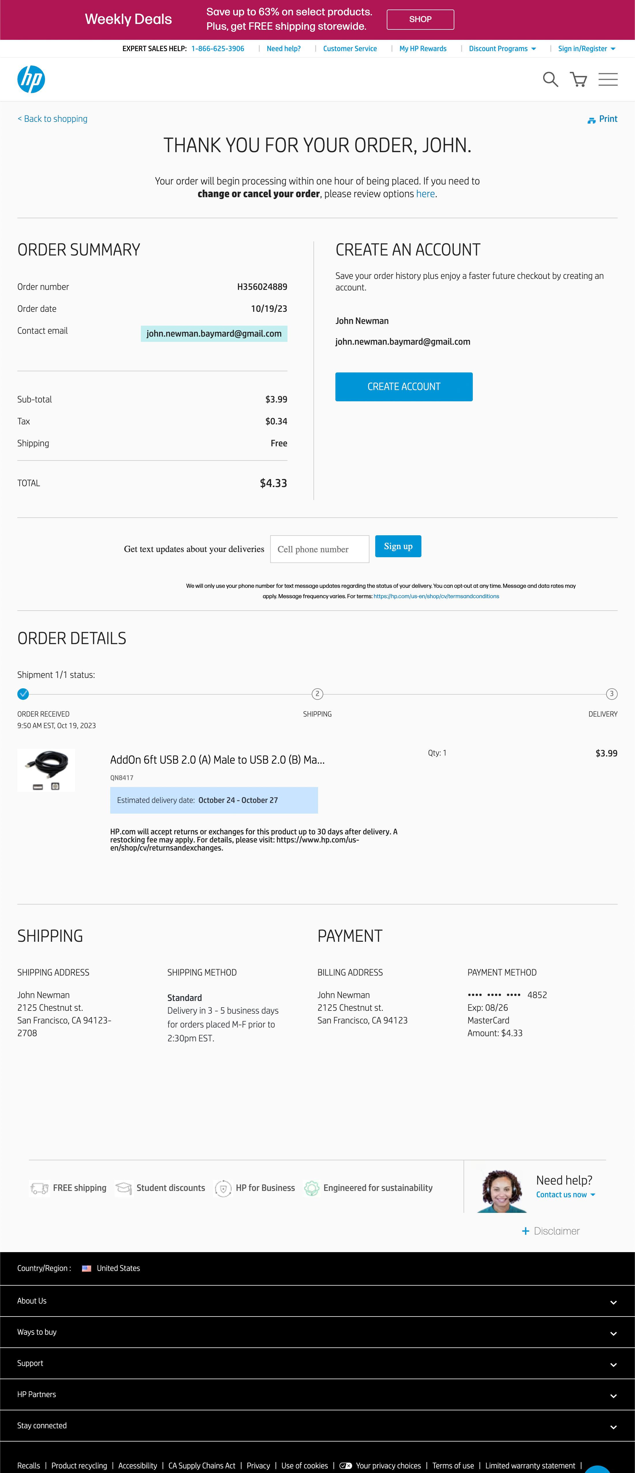 HP’s Receipt / Order Confirmation – 56 of 589 Receipt / Order ...