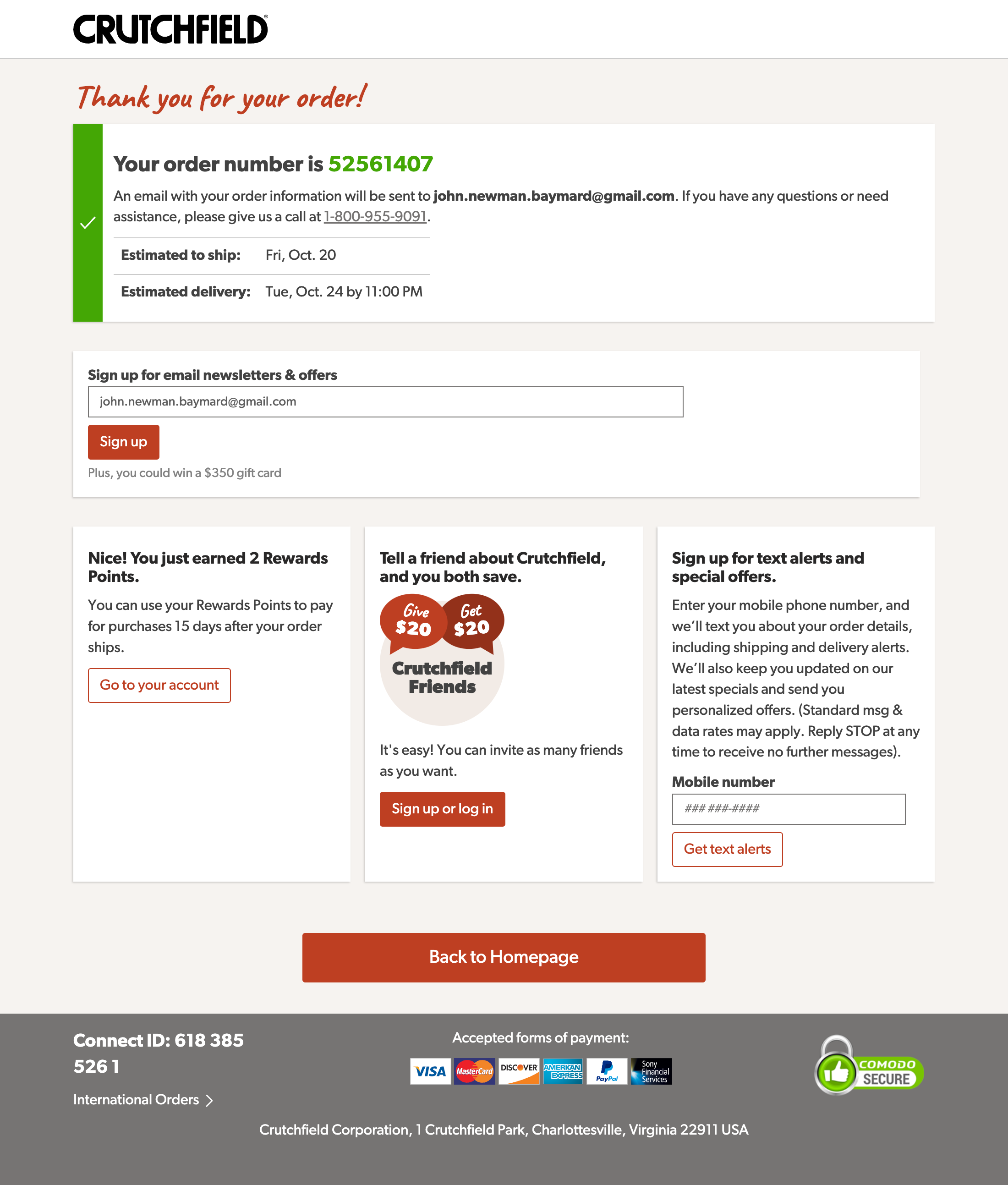 Crutchfield’s Receipt / Order Confirmation – 23 of 541 Receipt / Order ...