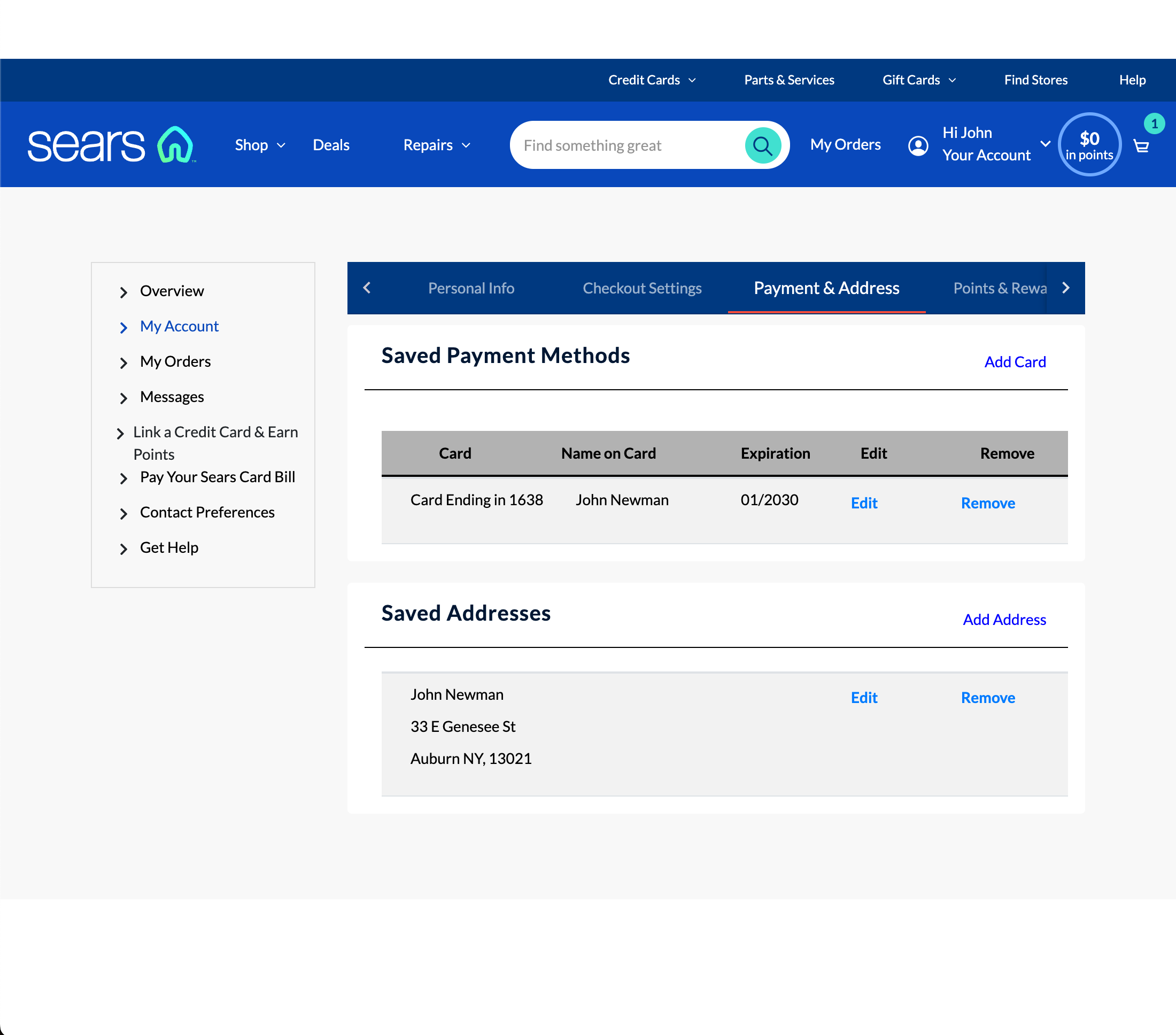 Sears’ Address Book – 97 of 428 Address Book Examples – Baymard Institute