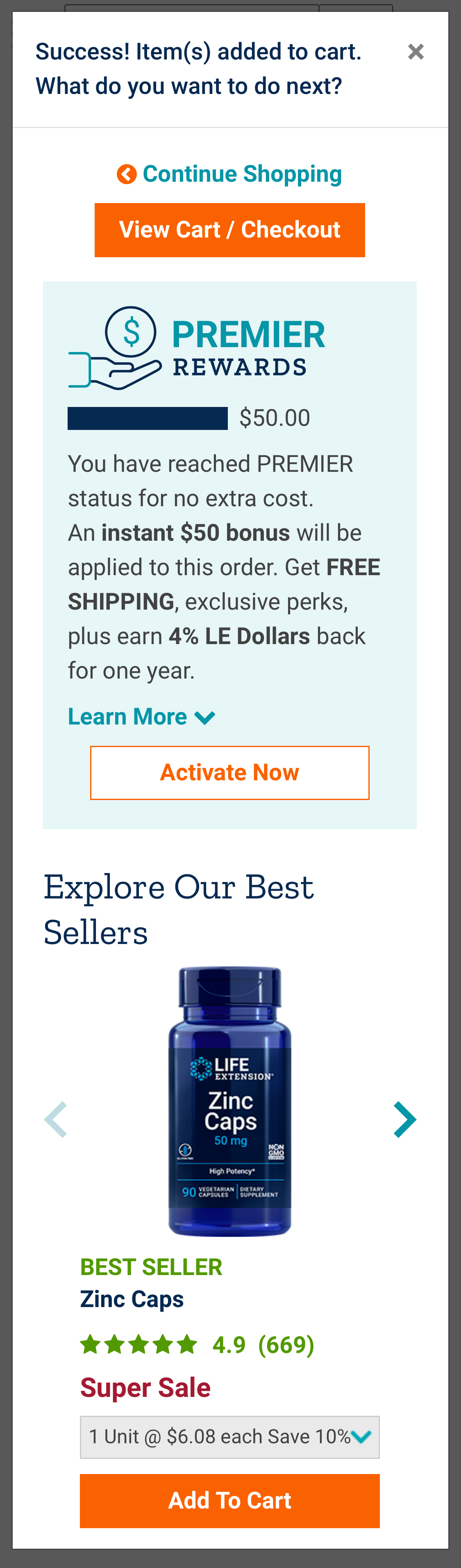 Life Extension’s Mobile Added To Cart Confirmation – 24 of 97 Added To ...