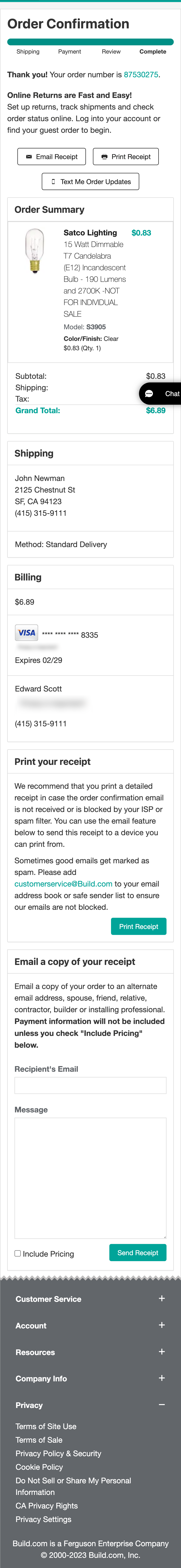 577 ‘Receipt / Order Confirmation’ Design Examples – Baymard Institute