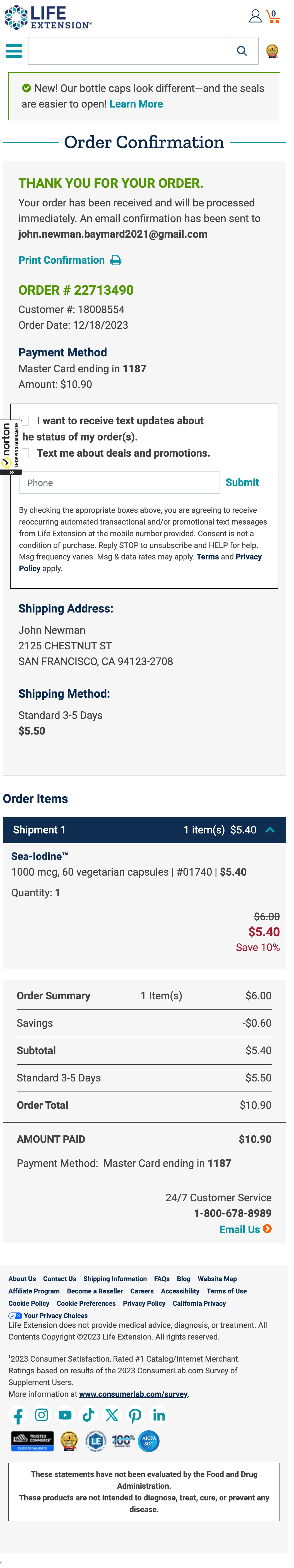 Life Extension’s Mobile Receipt / Order Confirmation – 158 of 656 ...