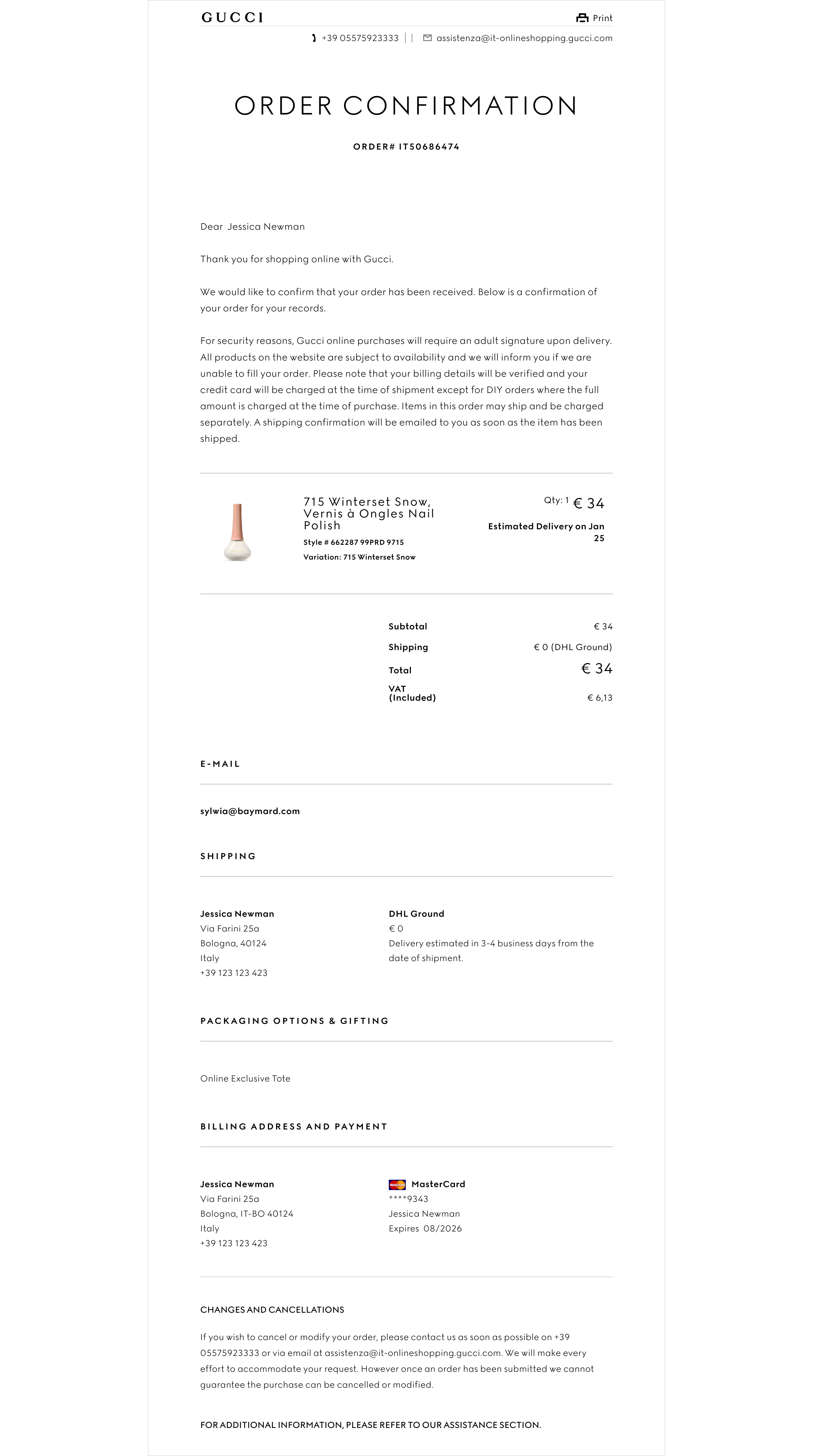 Gucci’s Receipt / Order Confirmation – 45 of 589 Receipt / Order ...