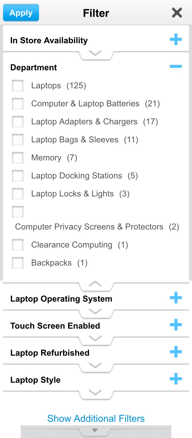 Staples’ Mobile Filtering Options – 618 of 630 Filtering Options ...