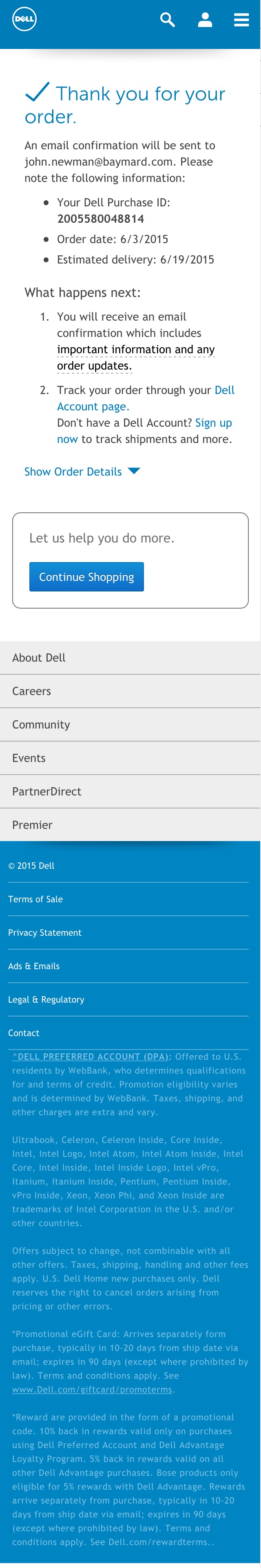 Dell’s Mobile Receipt / Order Confirmation – 297 of 311 Receipt / Order ...
