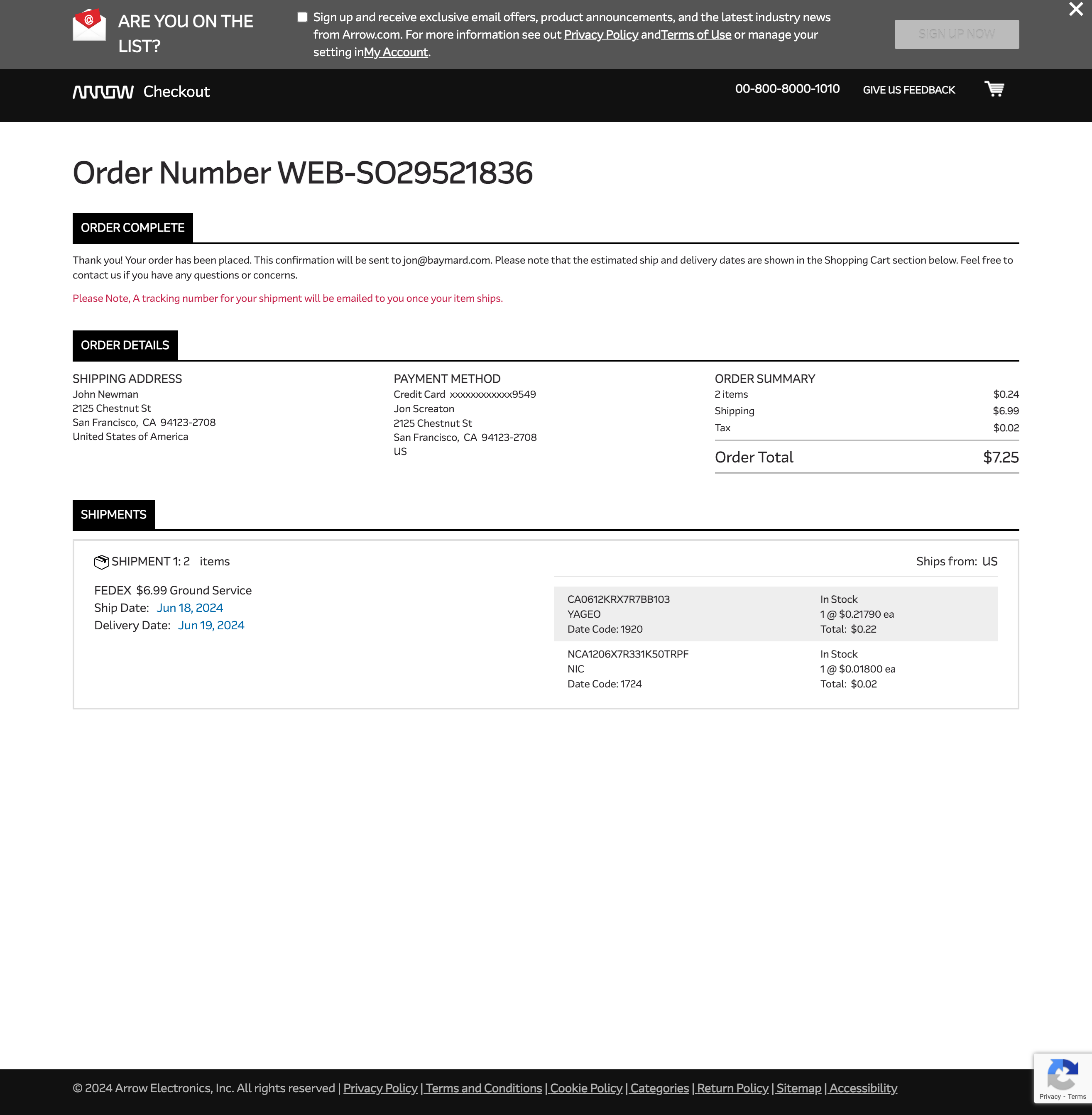 Arrow’s Receipt / Order Confirmation – 64 of 656 Receipt / Order ...