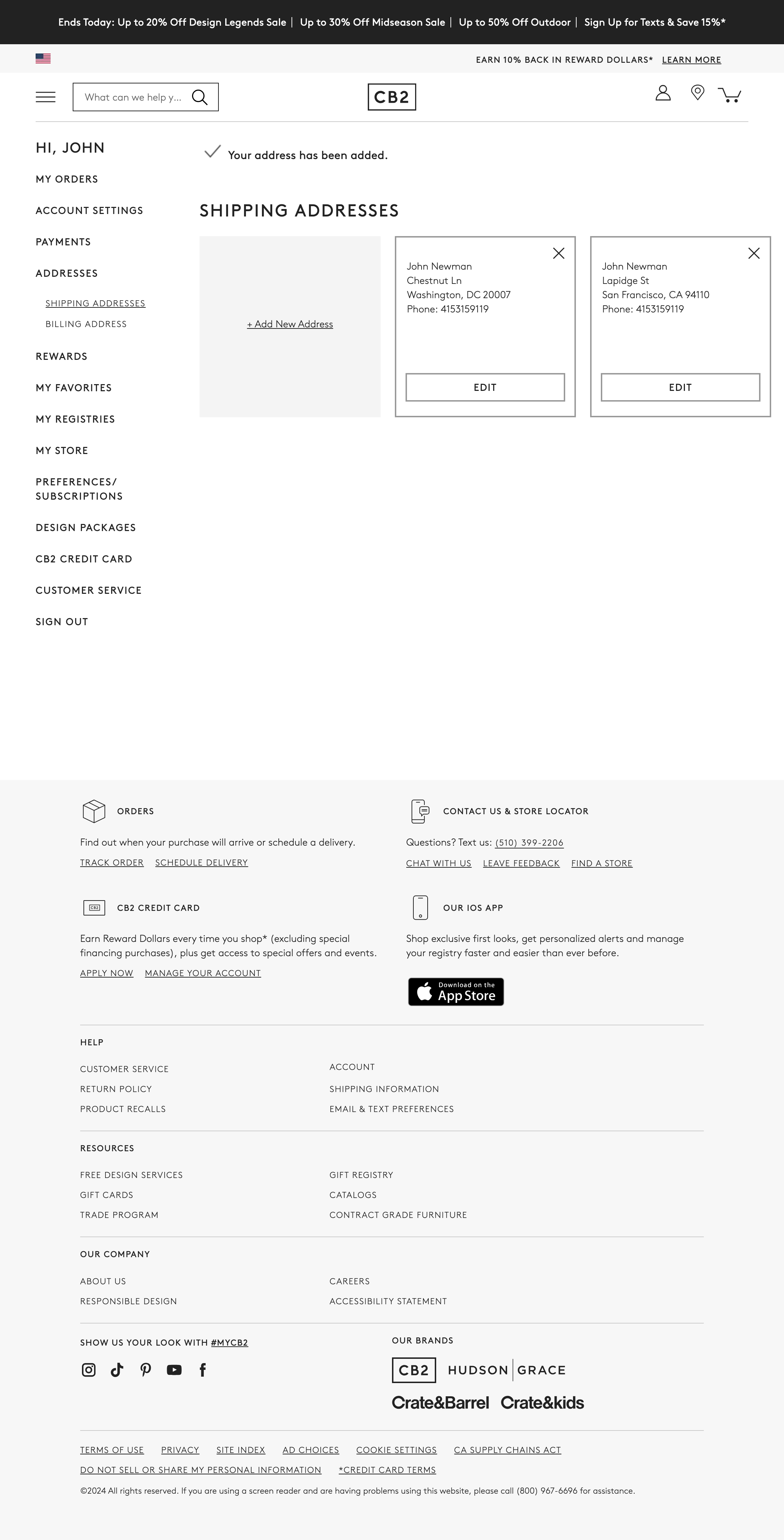 CB2’s Address Book – 49 of 428 Address Book Examples – Baymard Institute