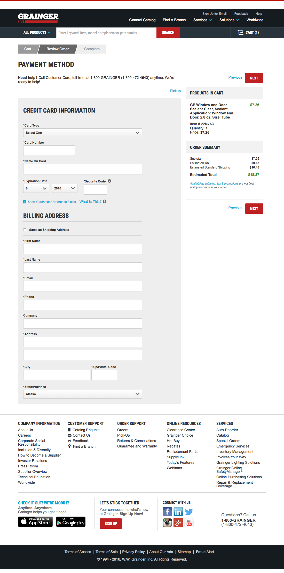 Grainger’s Payment – 748 of 1013 Payment Examples – Baymard Institute