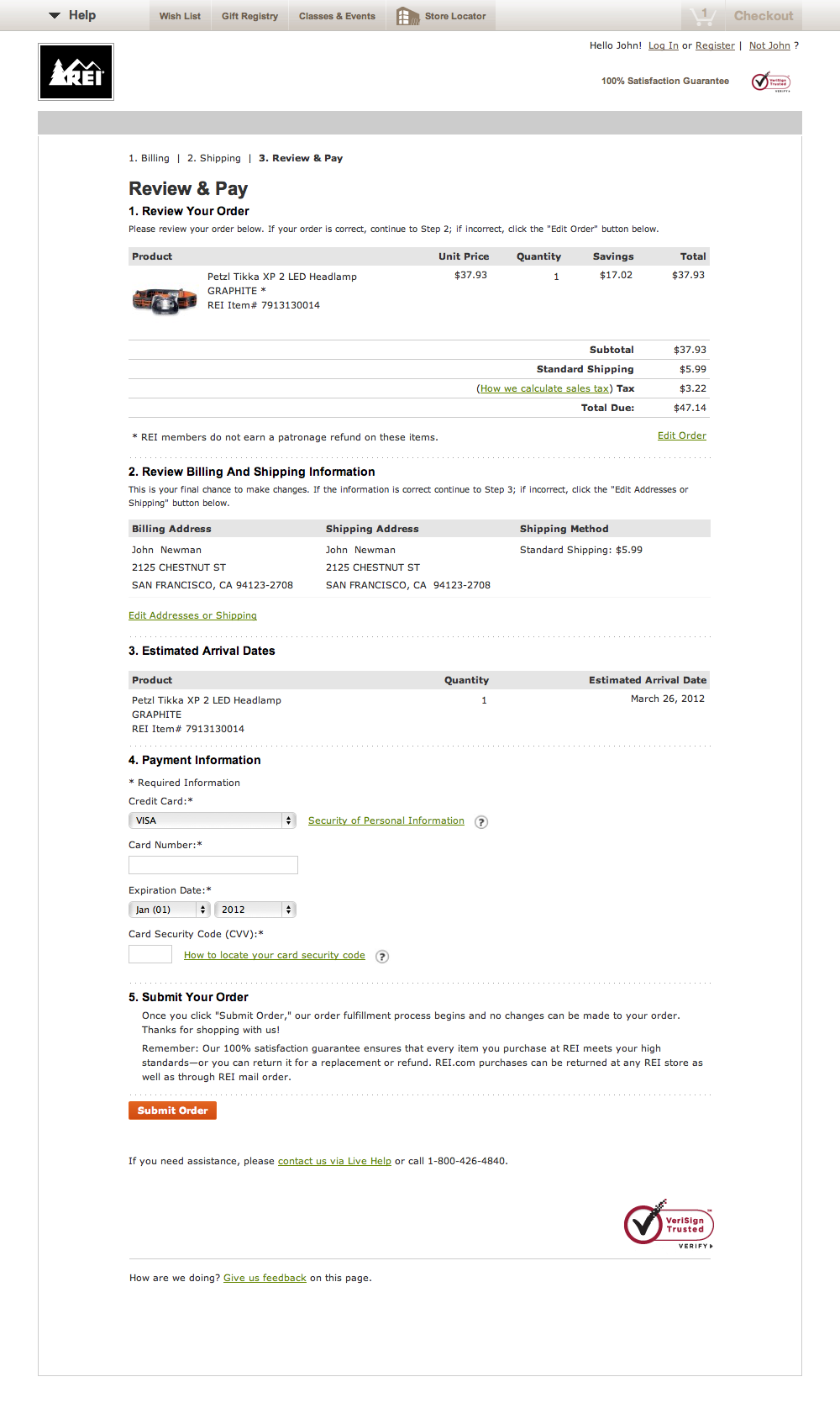 REI’s Payment – 1048 of 1118 Payment Examples – Baymard Institute
