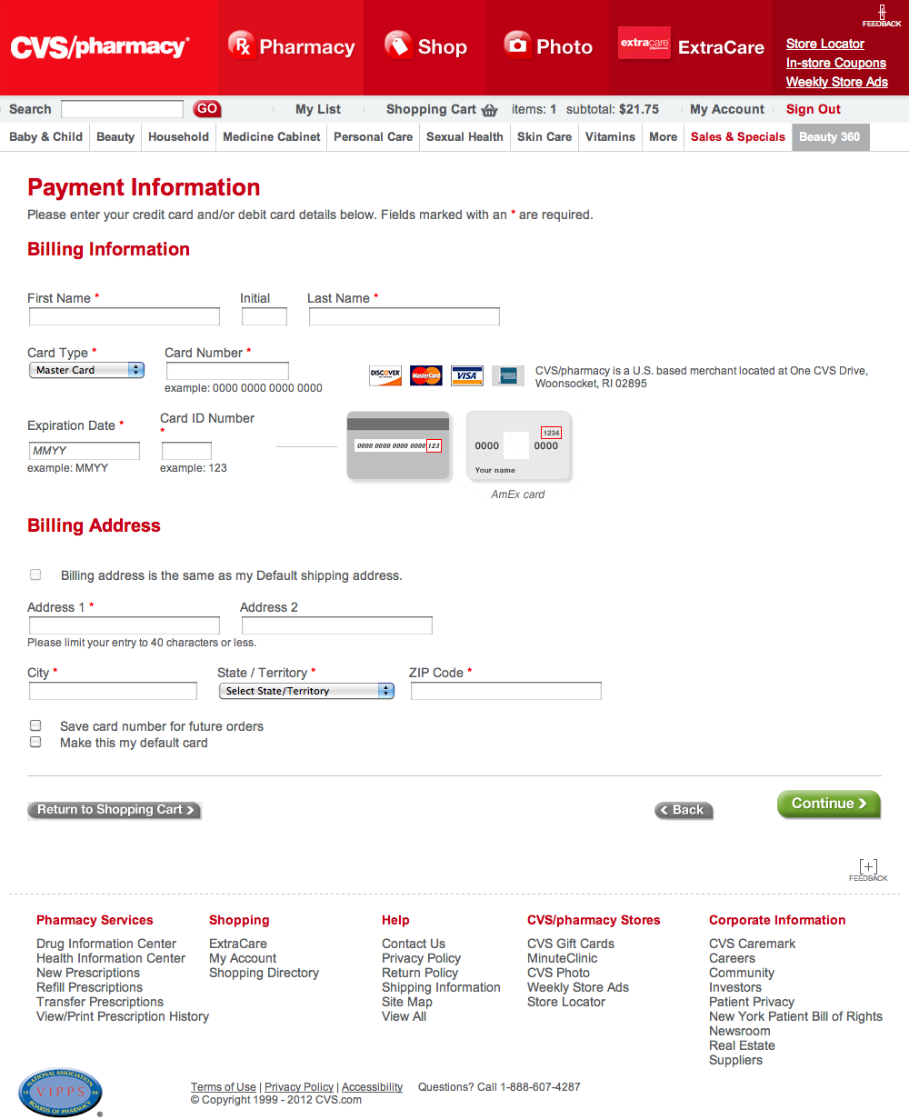 CVS’ Payment – 817 of 915 Payment Examples – Baymard Institute