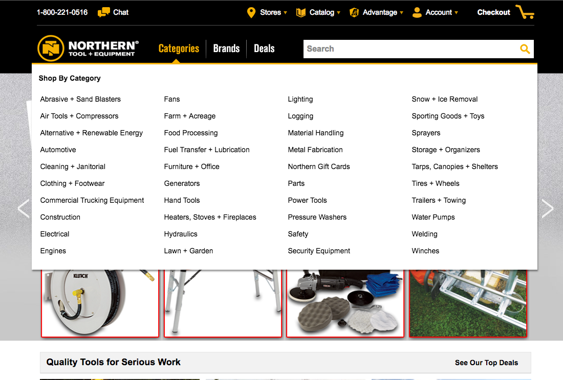 Northern Tool’s Main Navigation – 1094 of 1234 Main Navigation Examples ...