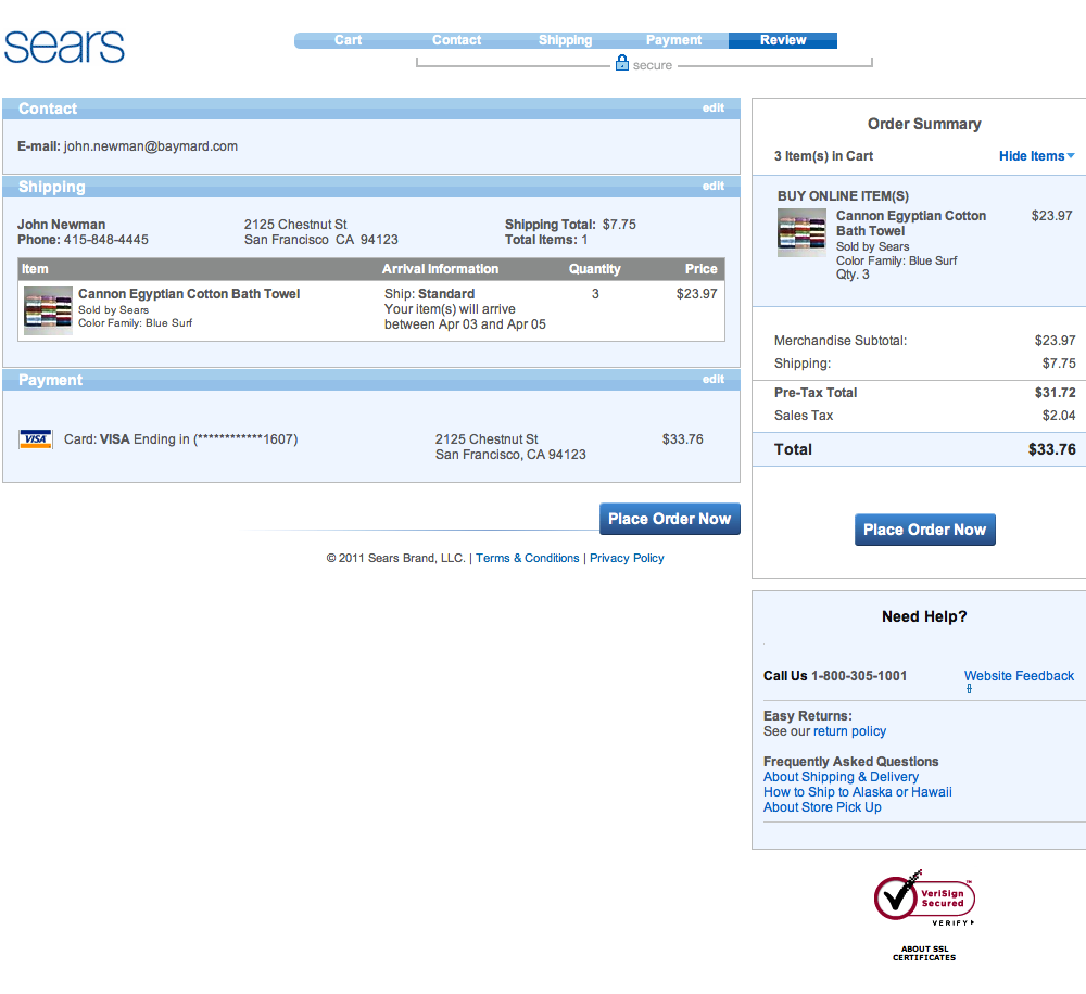 Sears’ Review Order – 408 of 561 Review Order Examples – Baymard Institute