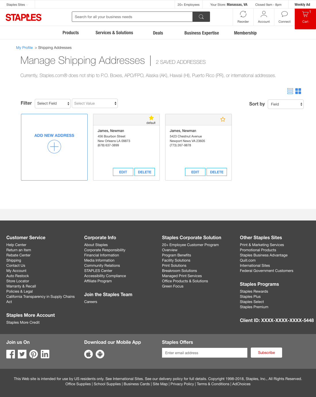 Staples’ Address Book – 334 of 371 Address Book Examples – Baymard ...