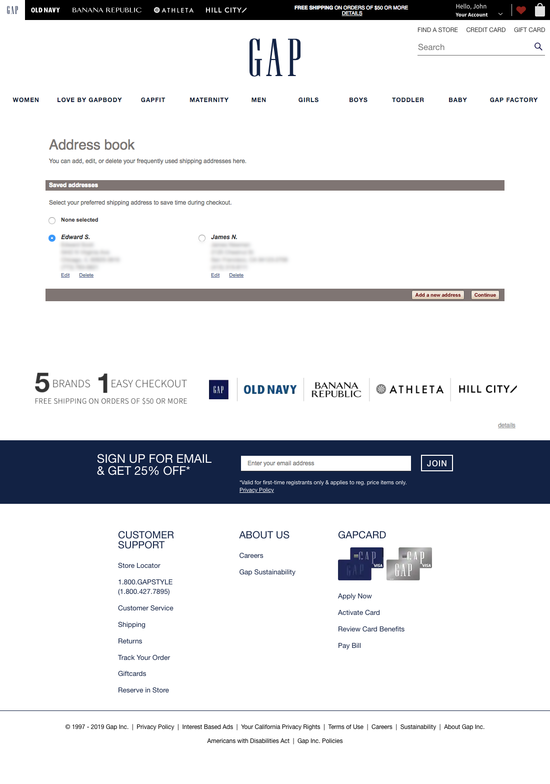 GAP’s Address Book – 420 of 428 Address Book Examples – Baymard Institute