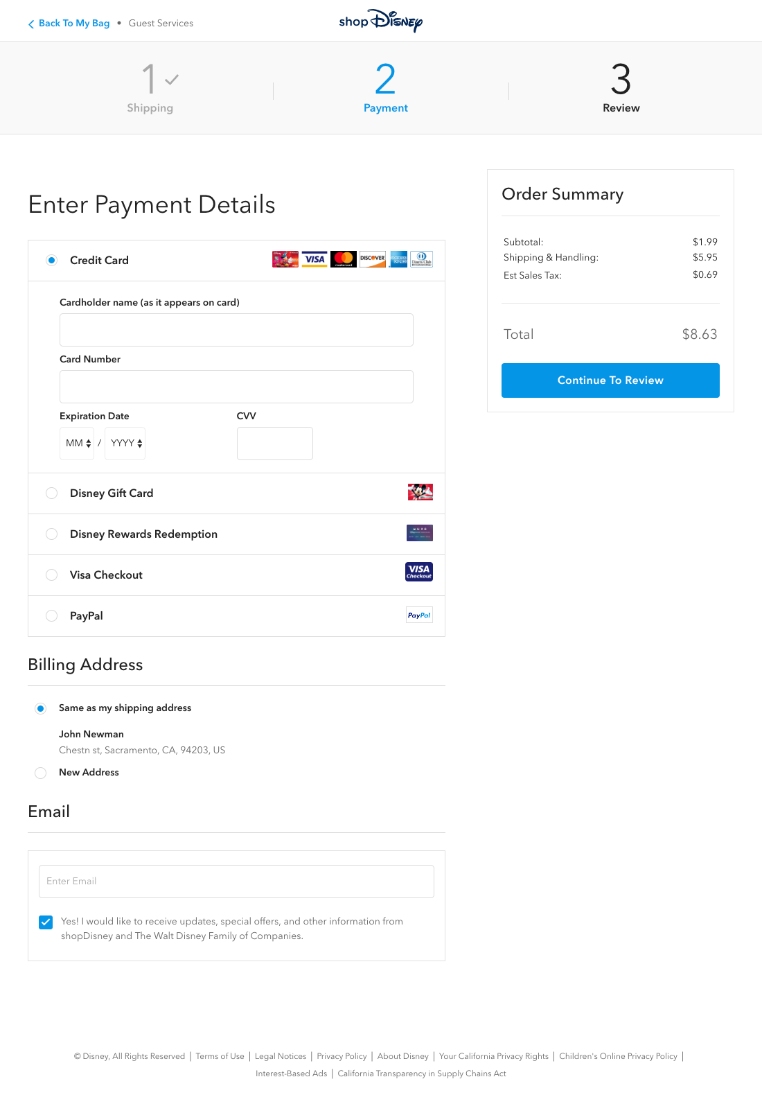 Disney Store’s Billing Address – 462 of 648 Billing Address Examples ...