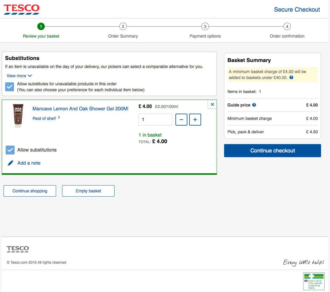 Tesco’s Review Order – 279 of 520 Review Order Examples – Baymard Institute