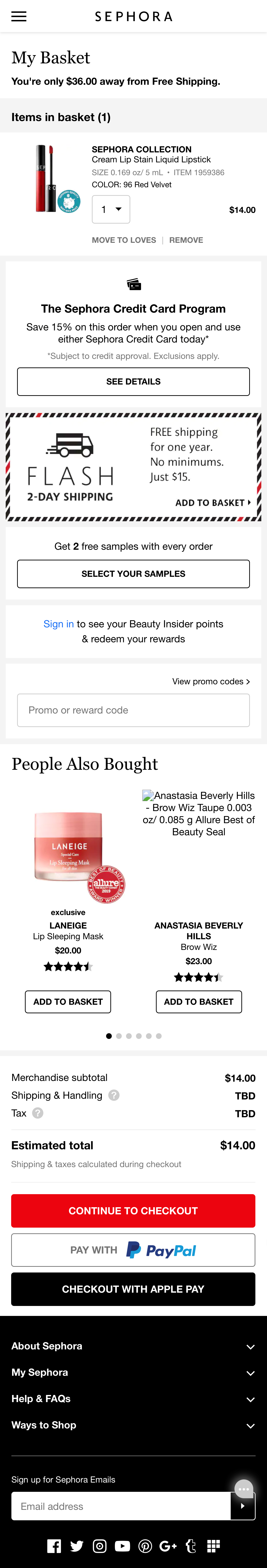 Sephora’s Mobile Cart – 439 of 728 Cart Examples – Baymard Institute