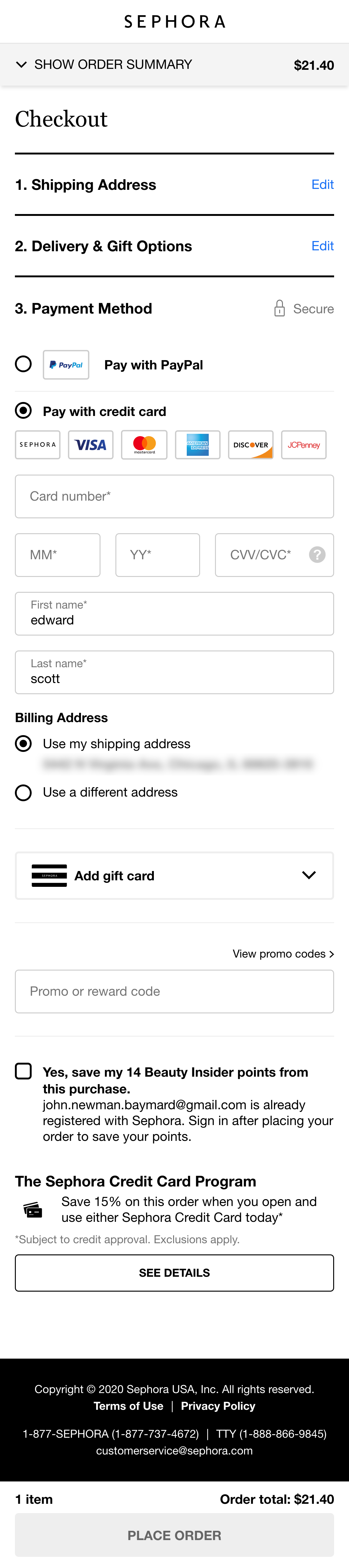 Sephora’s Mobile Payment – 605 of 915 Payment Examples – Baymard Institute