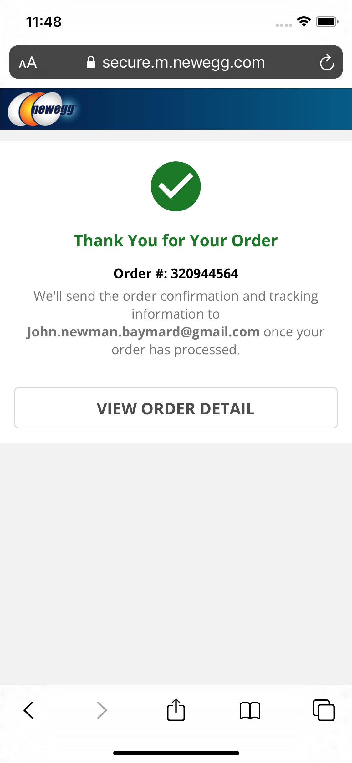 Newegg’s Mobile Receipt / Order Confirmation – 179 of 311 Receipt ...